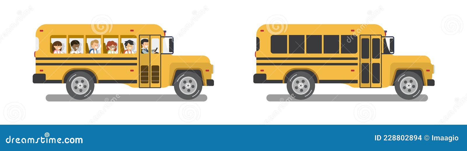 Empty and Full of Pupils School Bus. Flat Design. Vector Illustration ...