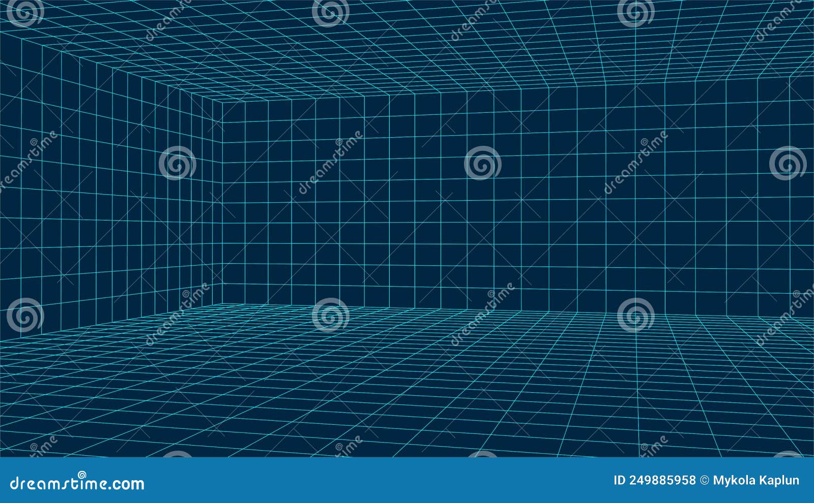 Empty Futuristic 3D Wireframe Room. Vector Perspective Grid. Cyberspace ...