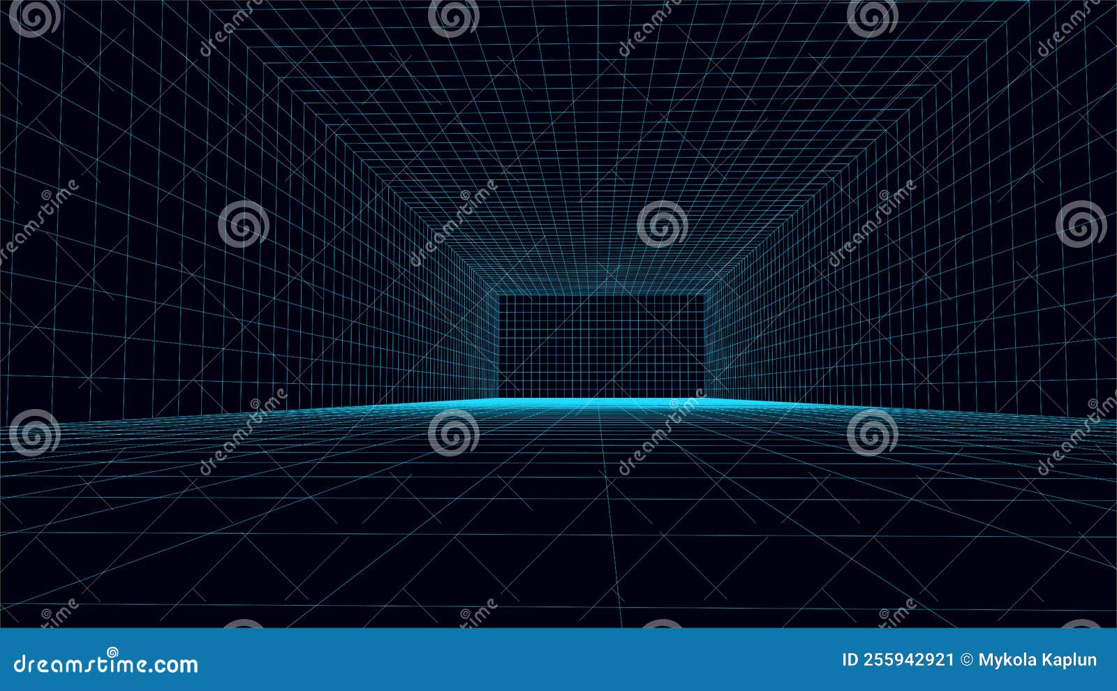 Empty Futuristic 3D Wireframe Room. Vector Perspective Grid. Cyberspace ...