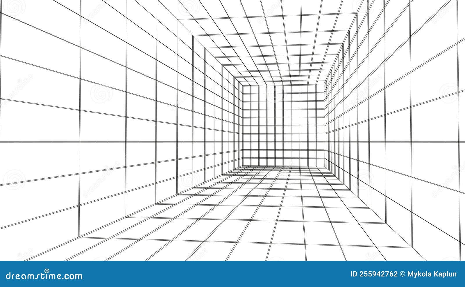 Empty Futuristic 3D Wireframe Room. Vector Perspective Grid. Cyberspace ...