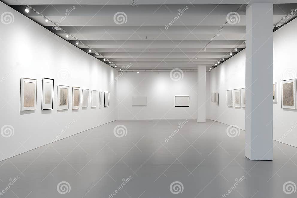 Empty Gallery Interior with Paintings on the Wall. 3D Rendering Stock ...