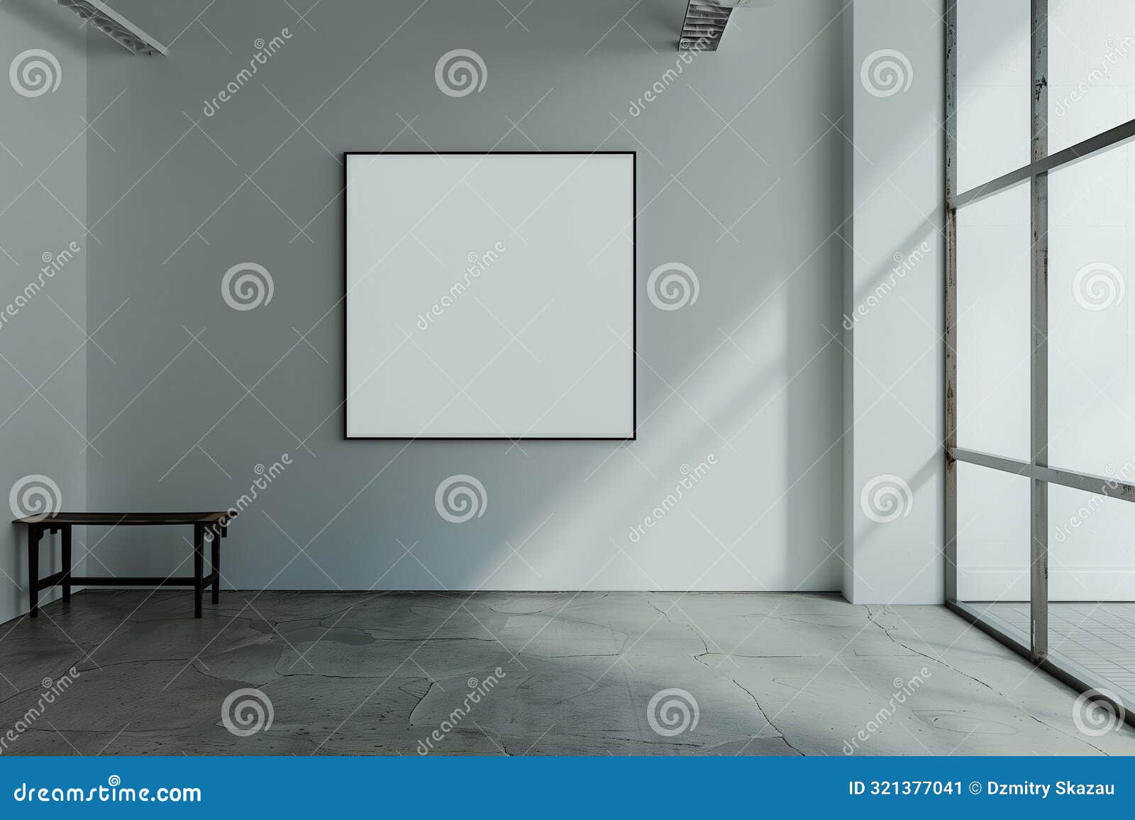 Empty Gallery Space with Large Blank Canvas and Natural Light Stock ...