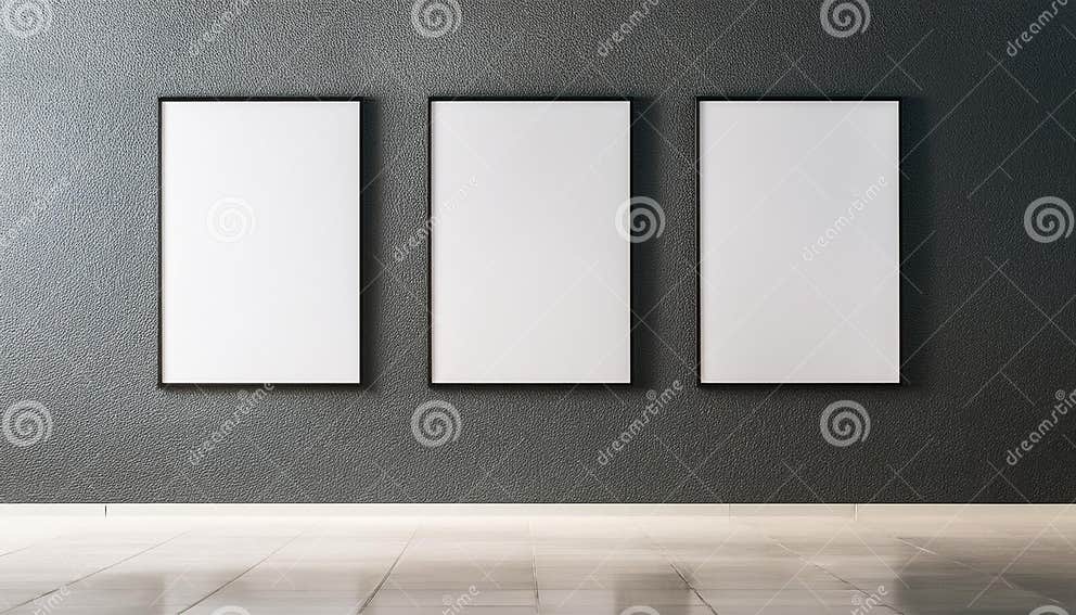 Empty Gallery Wall with Three Blank Posters in a Modern Interior. 3D ...