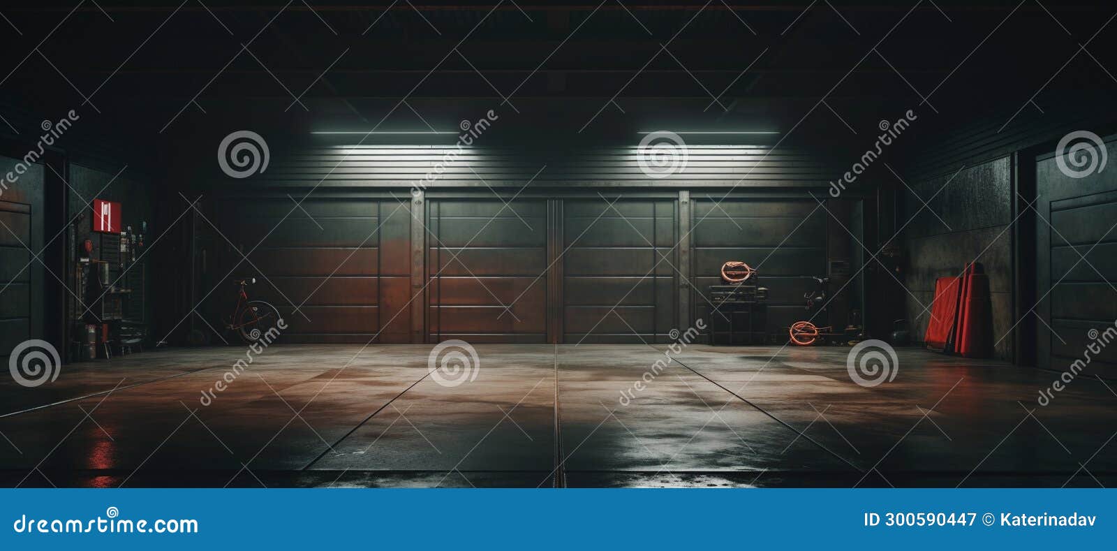 Empty Garage Interior with Spotlights. Underground Warehouse Interior ...