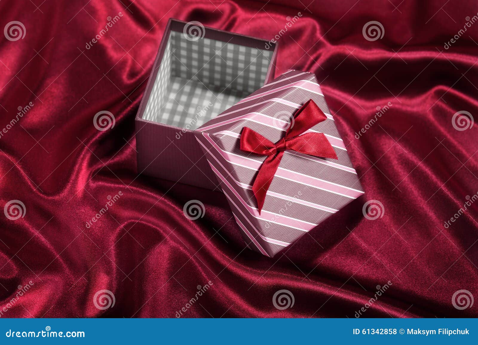 Empty Gift Box with Red Ribbon on Red Background Stock Photo - Image of ...