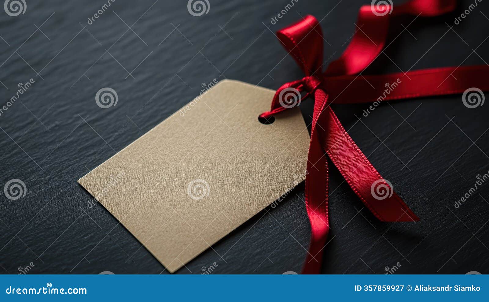 Empty Gift Tag with a Red Ribbon on a Dark Surface Stock Illustration ...