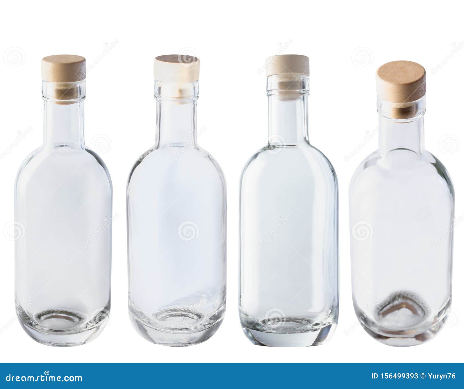 Empty Glass Bottle with Cork. Four Different Angles. Isolate on a White ...