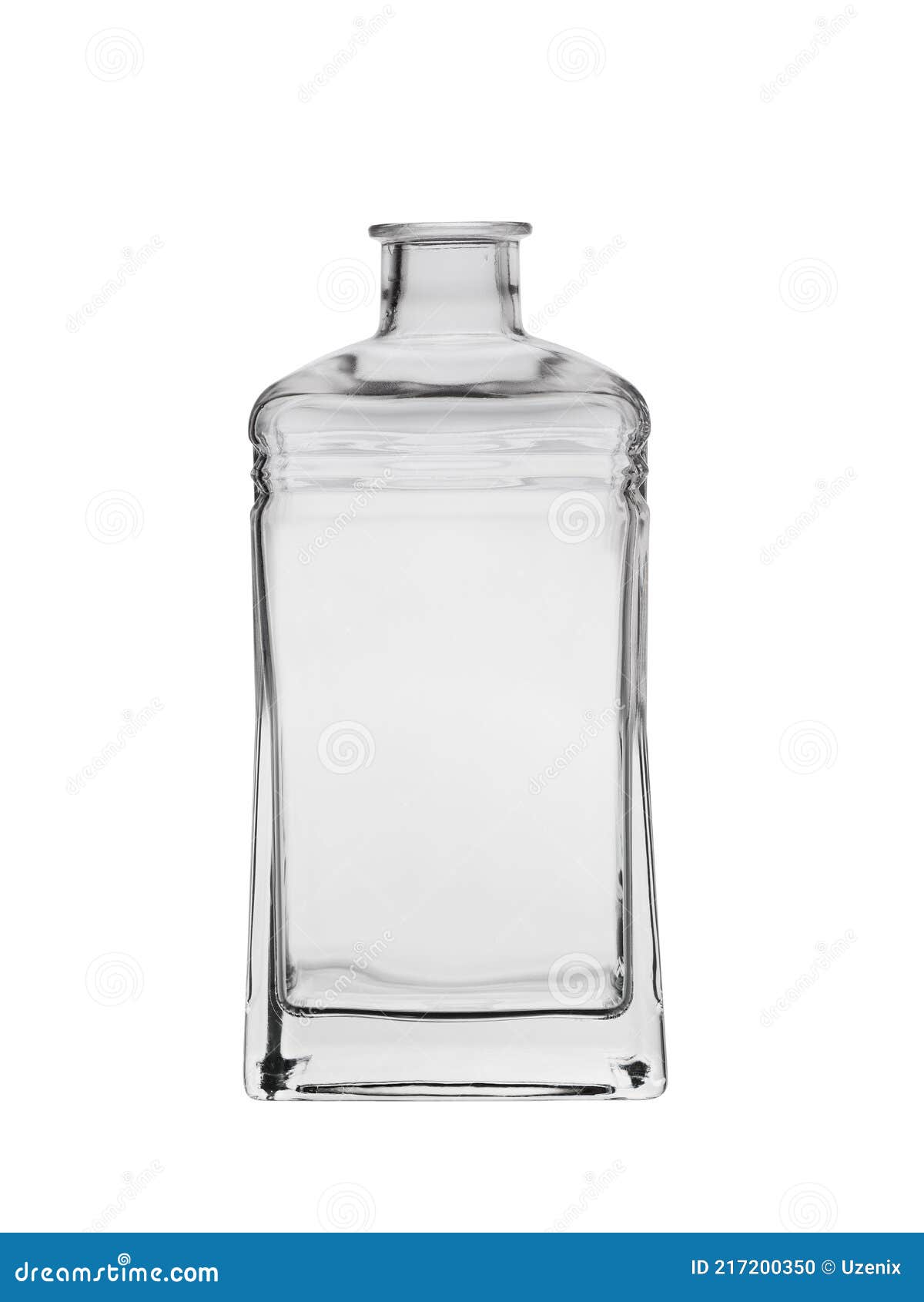 Empty Glass Bottle of Rectangular Shape. Isolated on a White Background ...