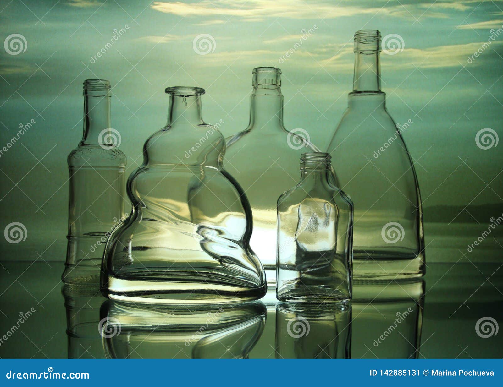 Empty Transparent Glass Bottles Forms Stock Image - Image of container ...