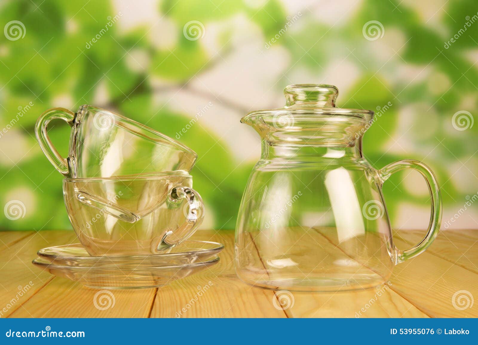 Empty Glass Cups and Tea Pot Stock Photo - Image of table, beverage ...