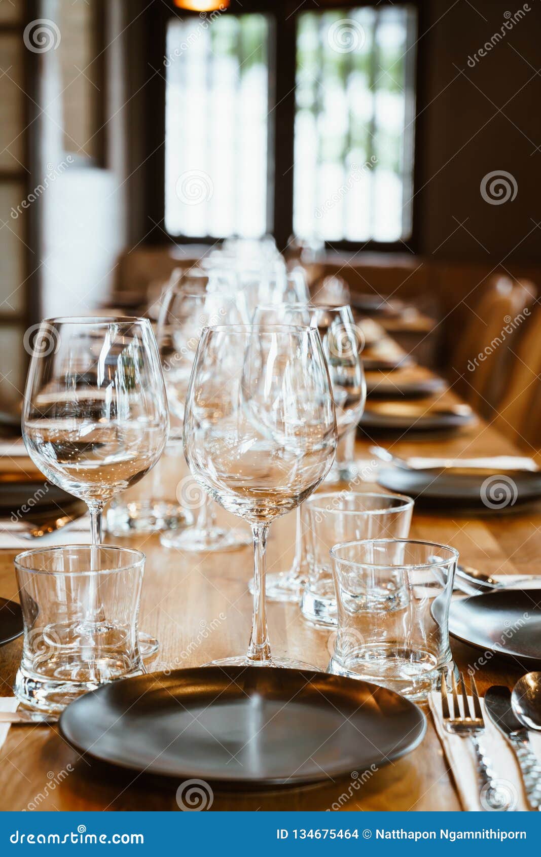 Empty Glass on Dining Table Set Stock Photo - Image of wine, dishware ...