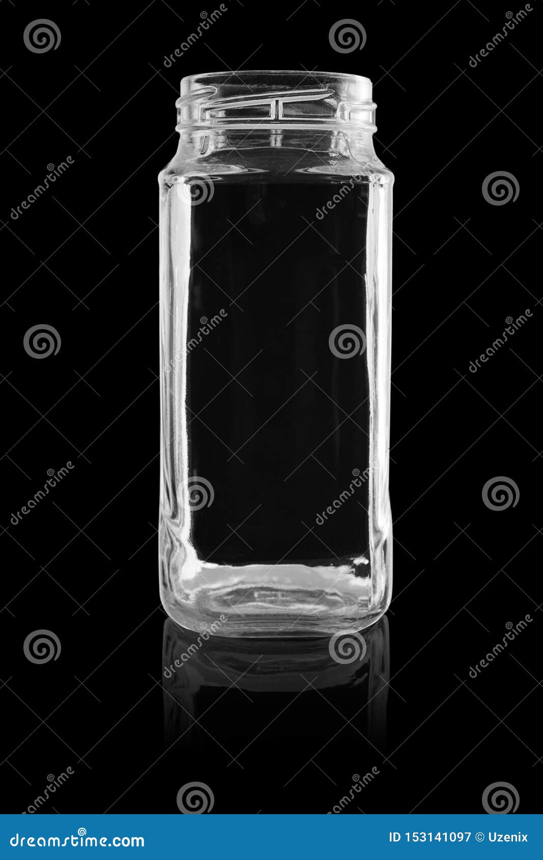 The Empty Glass Jar Isolated on a Black Background with Reflection ...