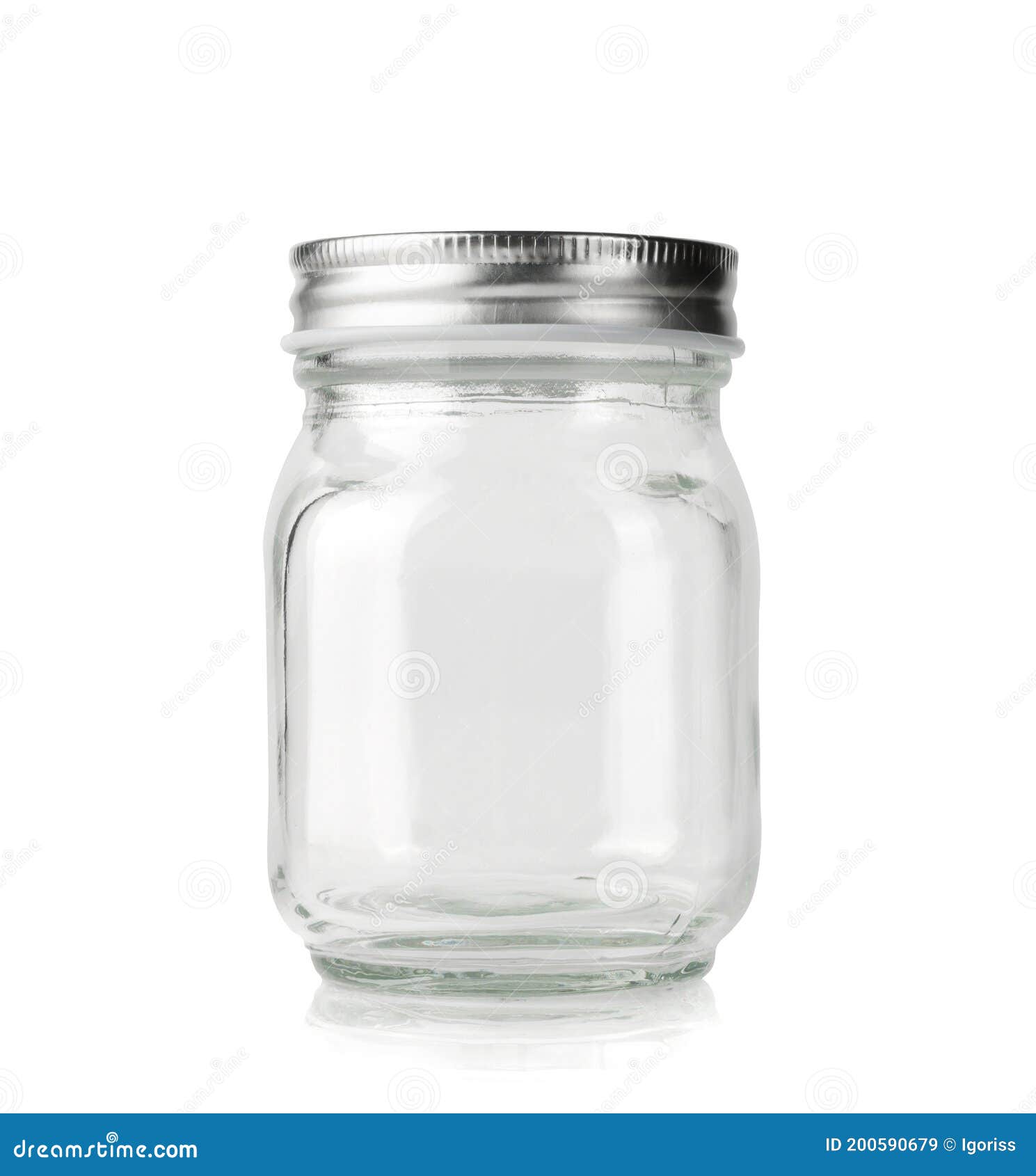 Empty Glass Jar with Silver Lid Isolated on White. Stock Image - Image ...