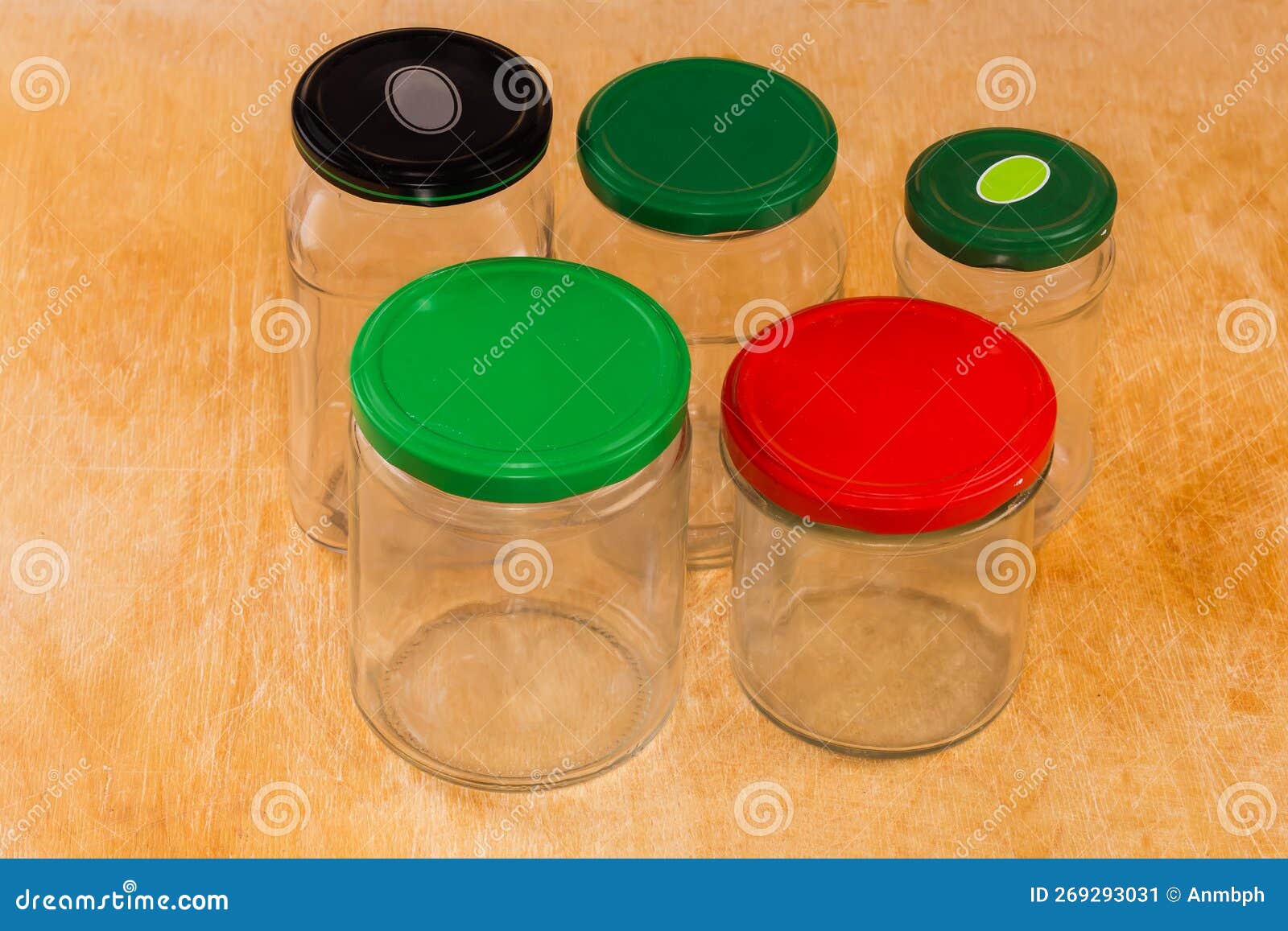Empty Glass Jars Different Sizes Closed with Colored Lids Stock Image ...
