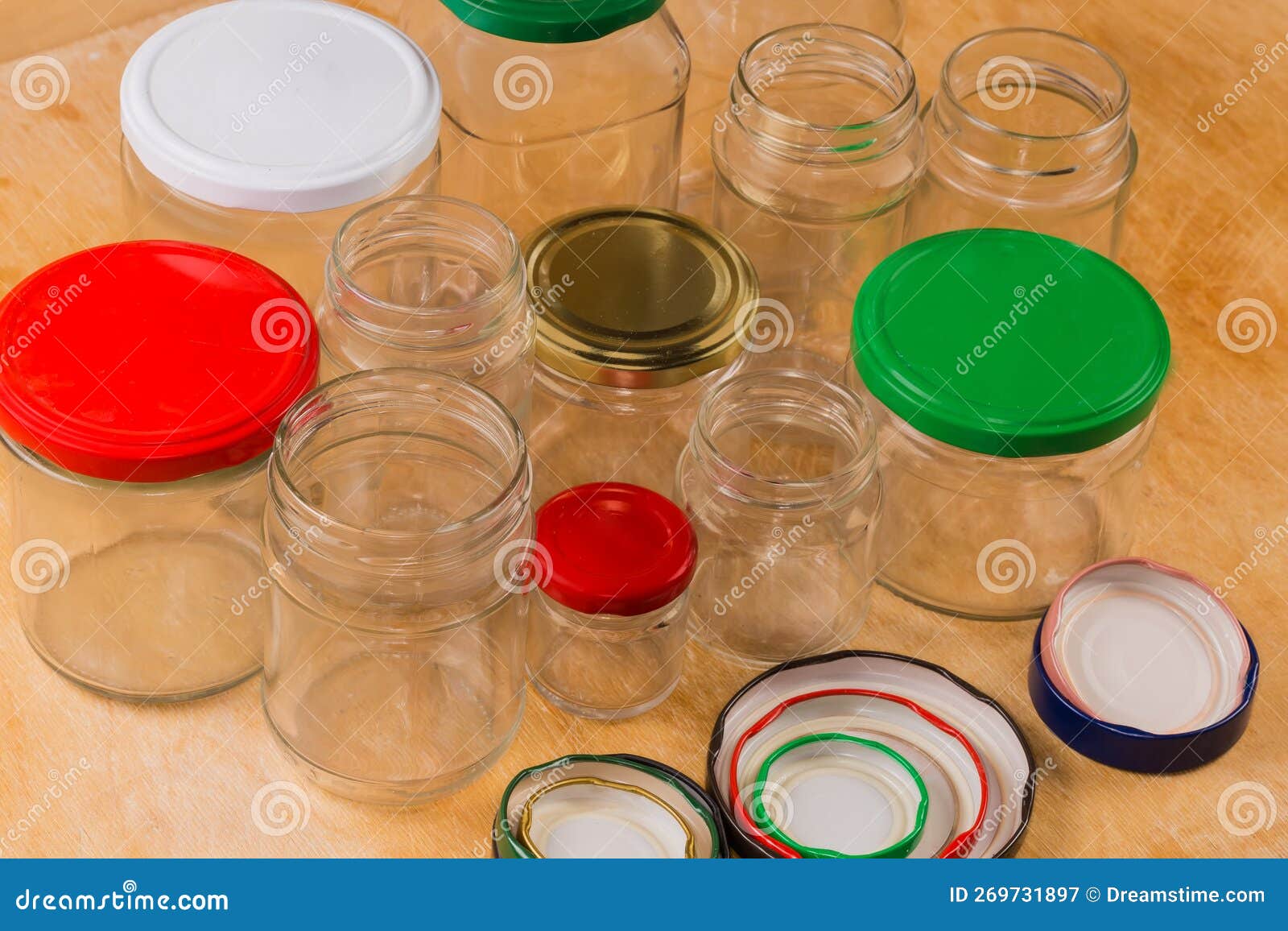 Empty Glass Jars Different Sizes with Appropriate Lids for Them Stock ...