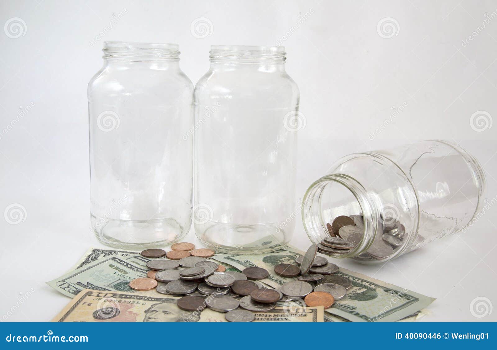 Empty glass jars and money stock photo. Image of count - 40090446