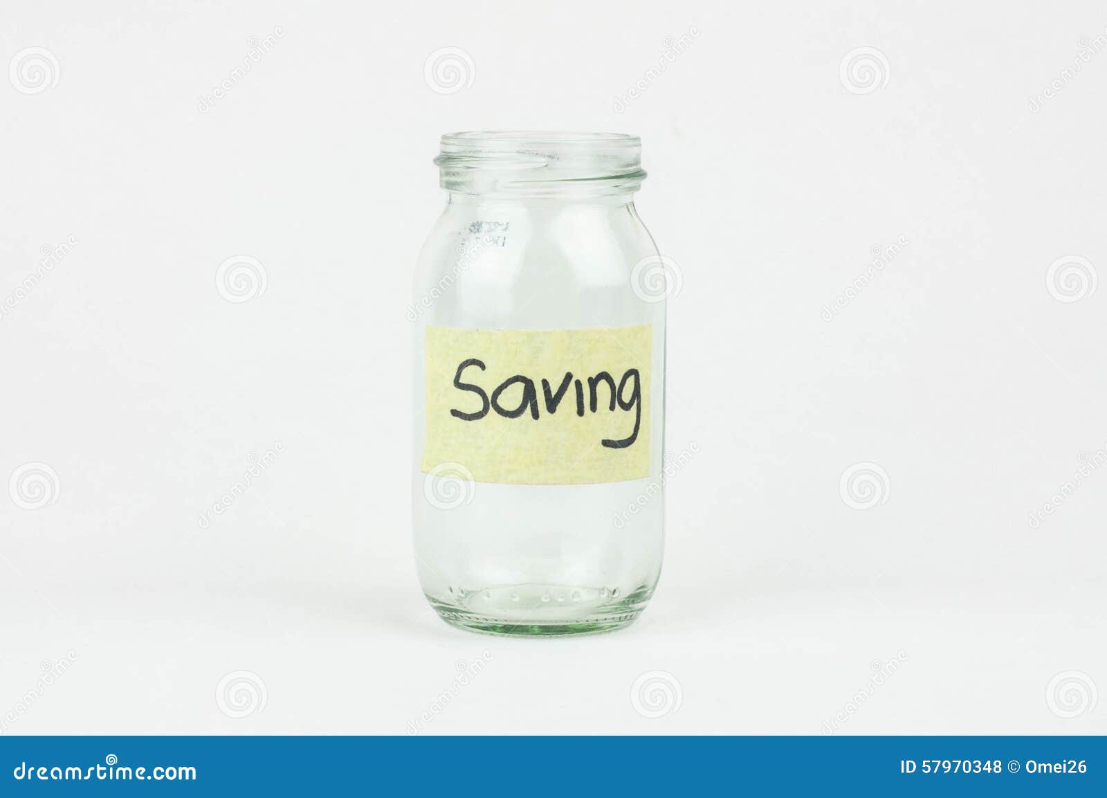 Empty Glass Money Jar with Saving Label, Financial Concept. Stock Photo ...