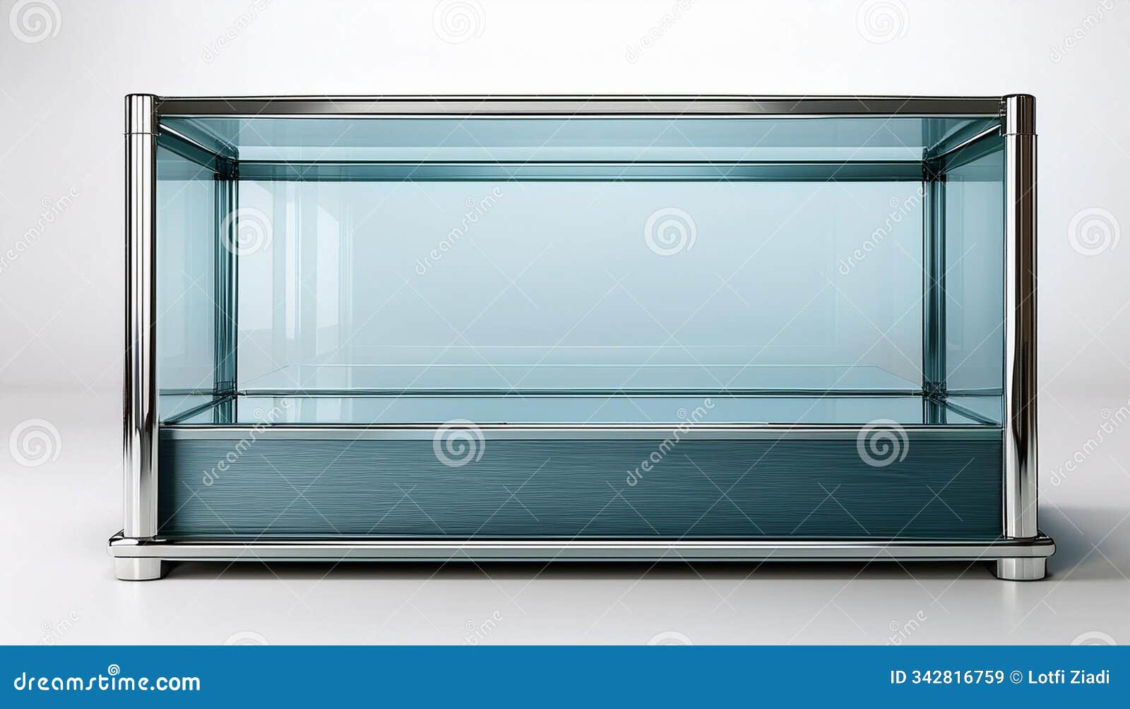 Empty Glass Showcase with a Metallic Base on a White Background. 3D ...