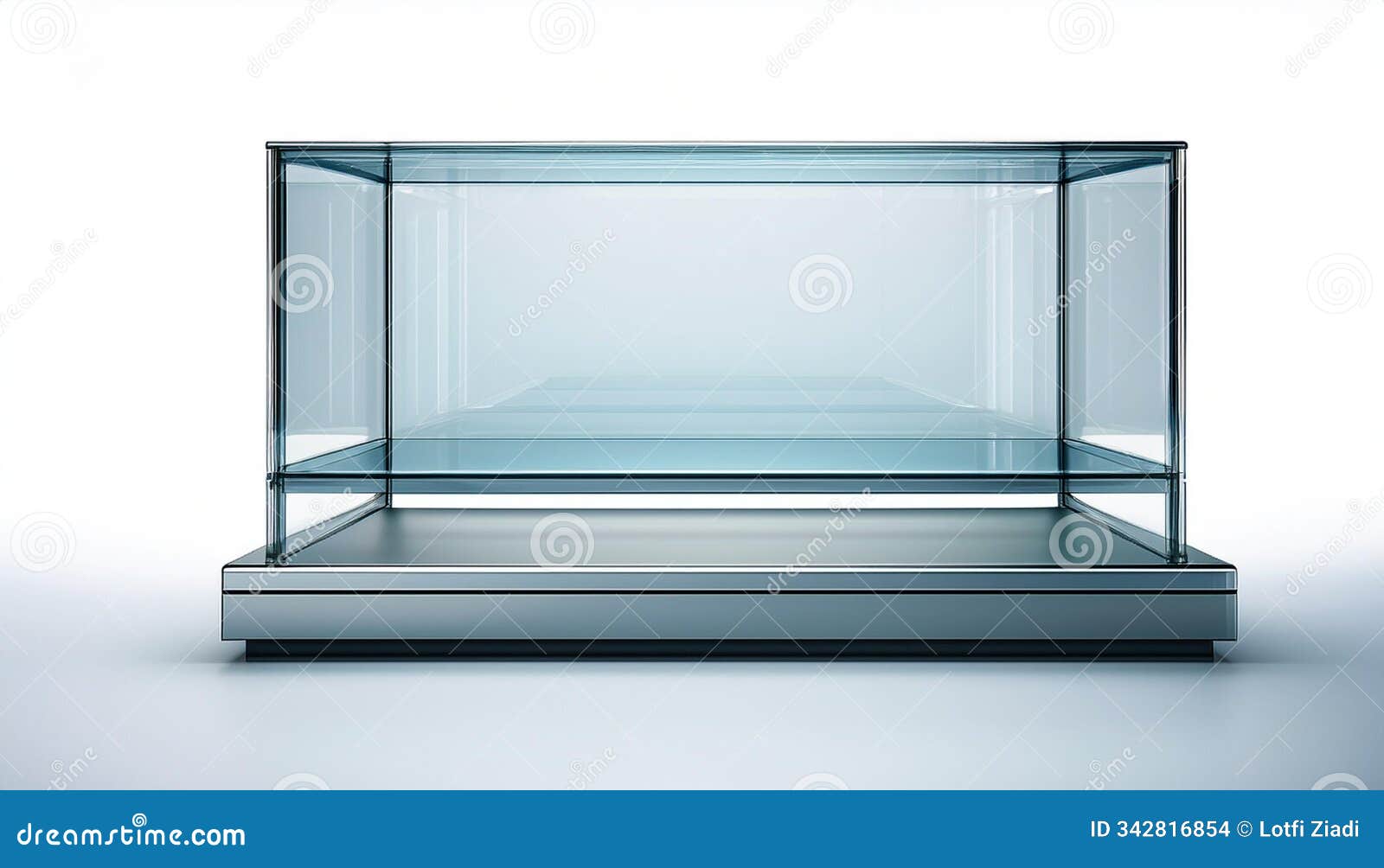 Empty Glass Showcase with a Metallic Base on a White Background. 3D ...