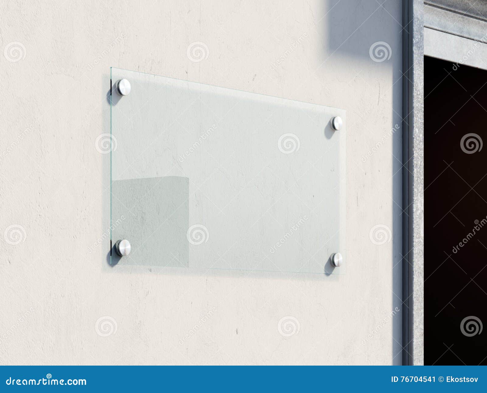 Empty Glass Signboard on the Wall . 3d Renderign Stock Image - Image of ...