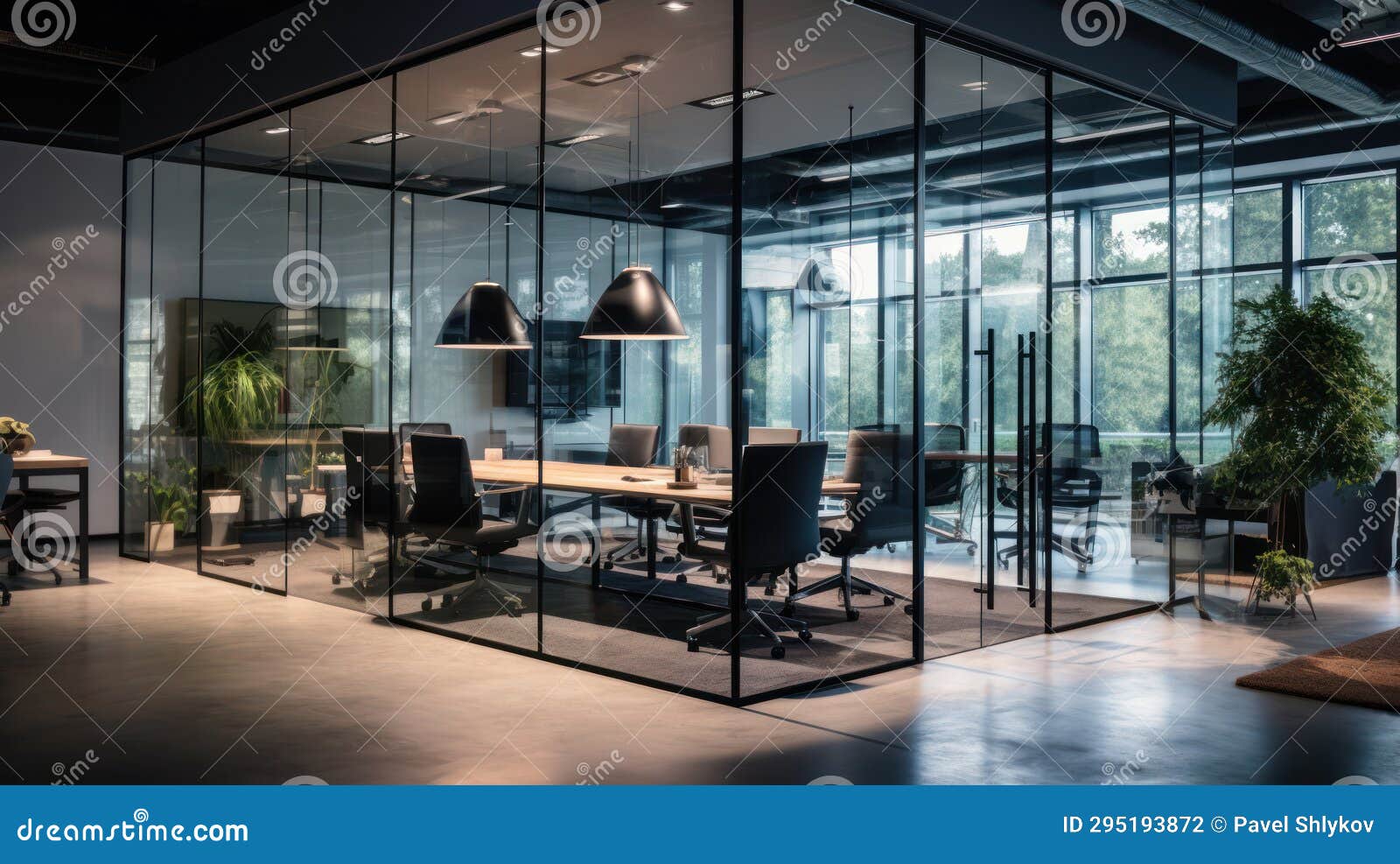 Empty Glass, Transparent Meeting Room in Open Office Interior Stock ...