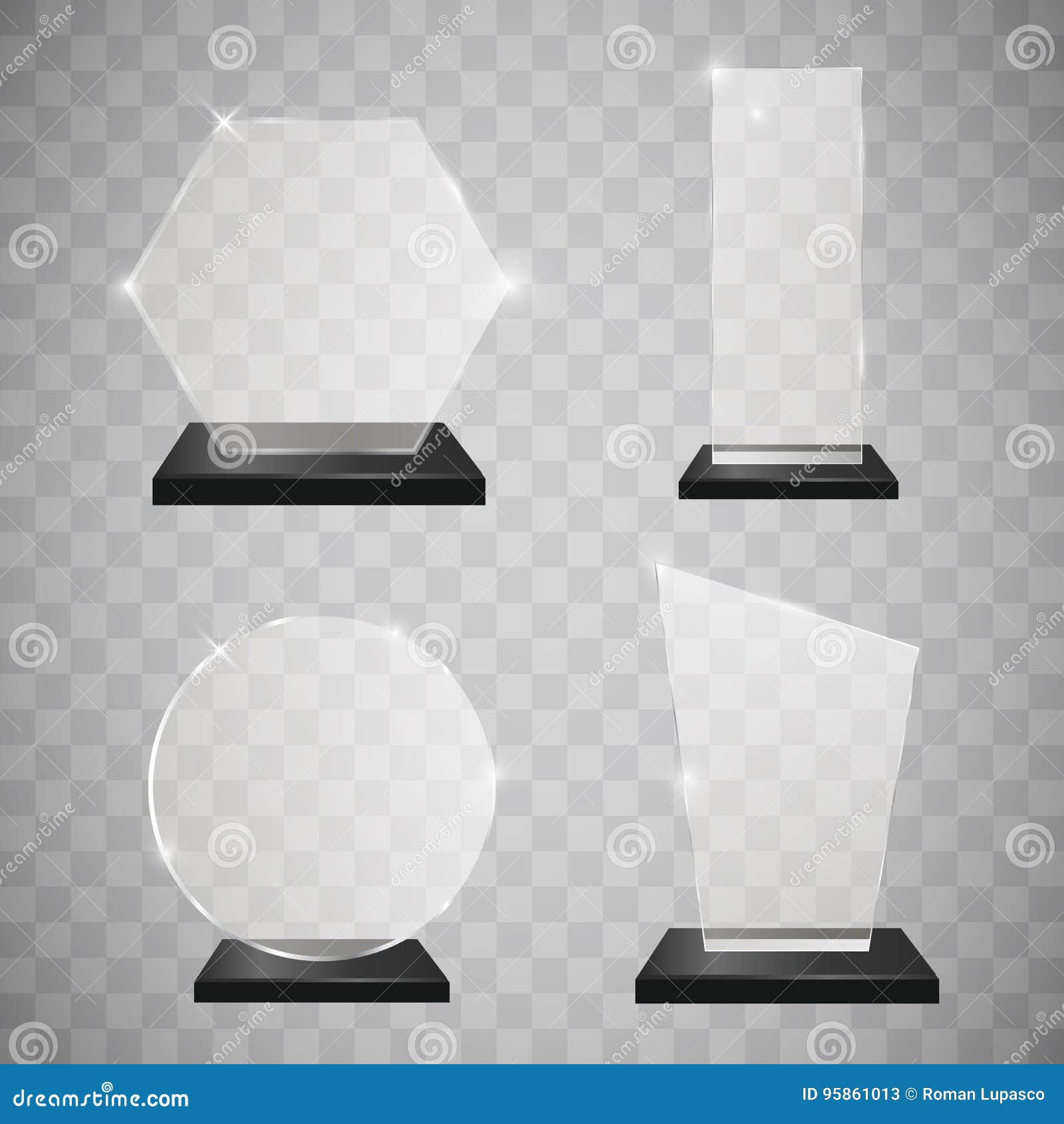 Empty Glass Trophy Awards Set. Glossy Transparent Trophy for Award ...