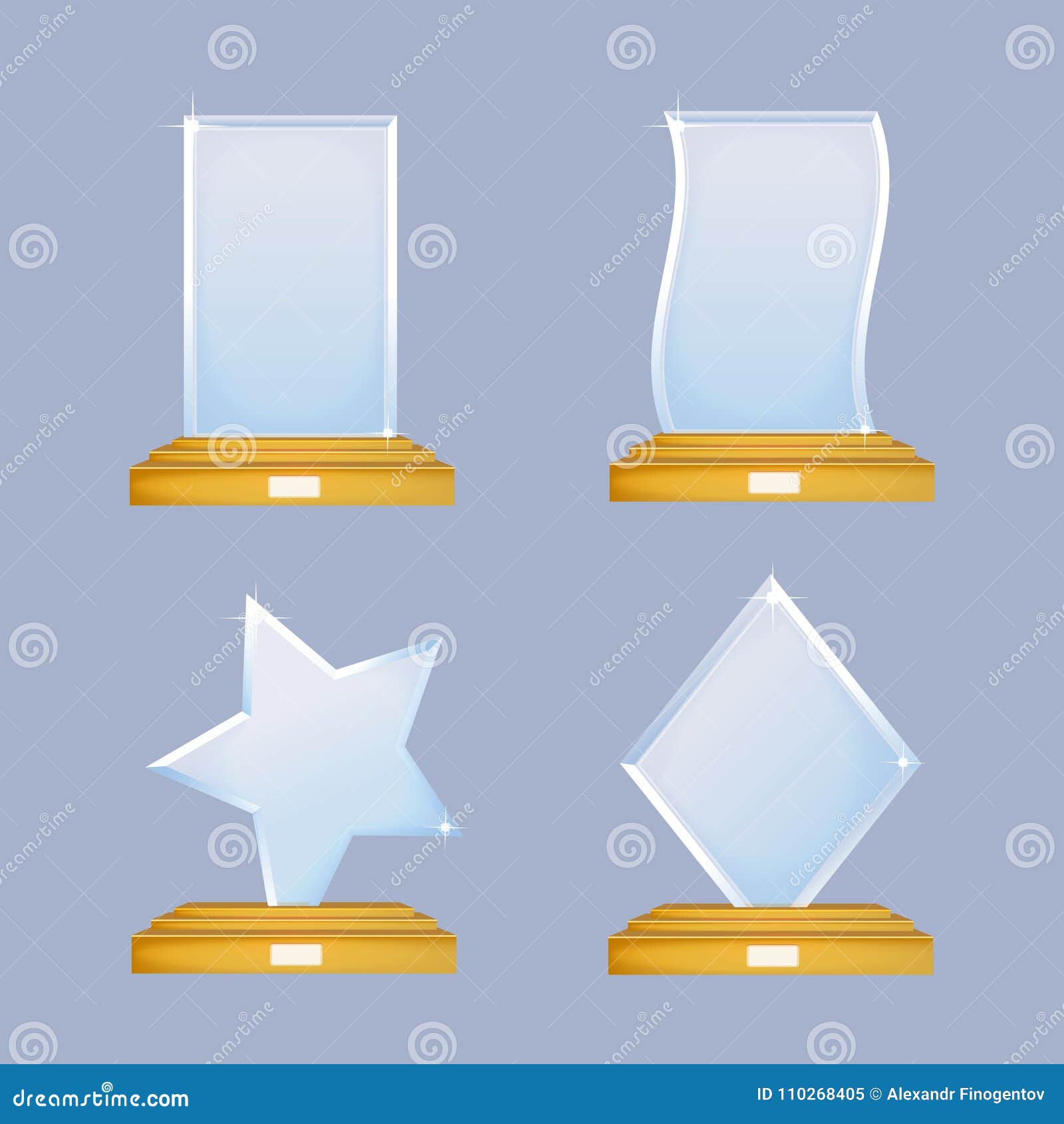 Empty Glass Trophy Awards Vector Set. Glossy Transparent Prizes for ...