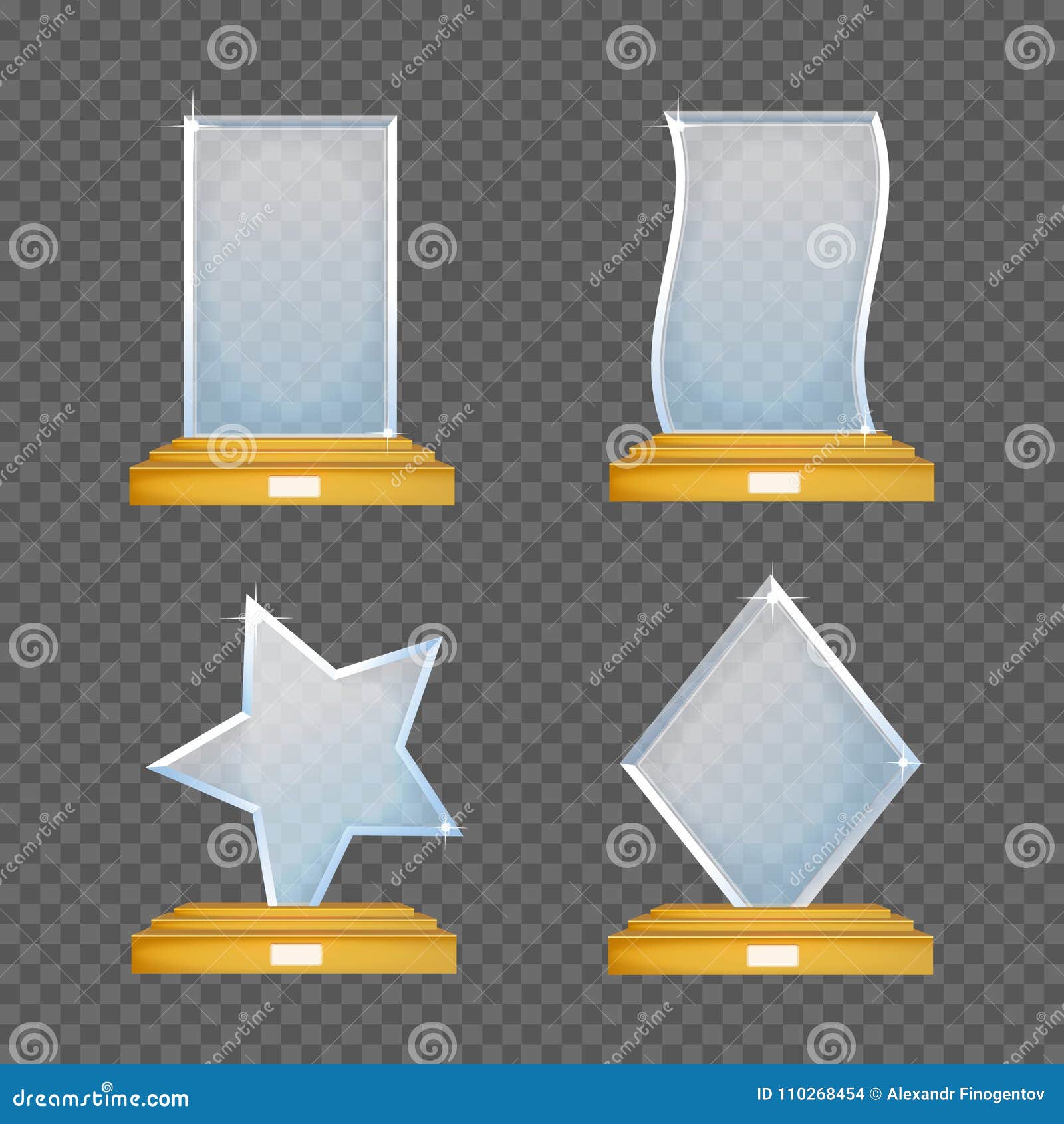 Empty Glass Trophy Awards Vector Set. Glossy Transparent Prizes for ...