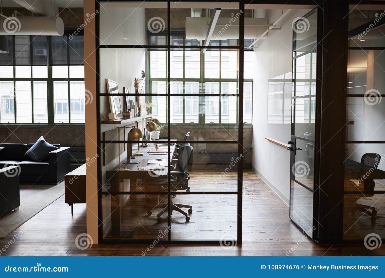 Empty Glass Walled Office Booth in a Business Place Stock Photo - Image ...