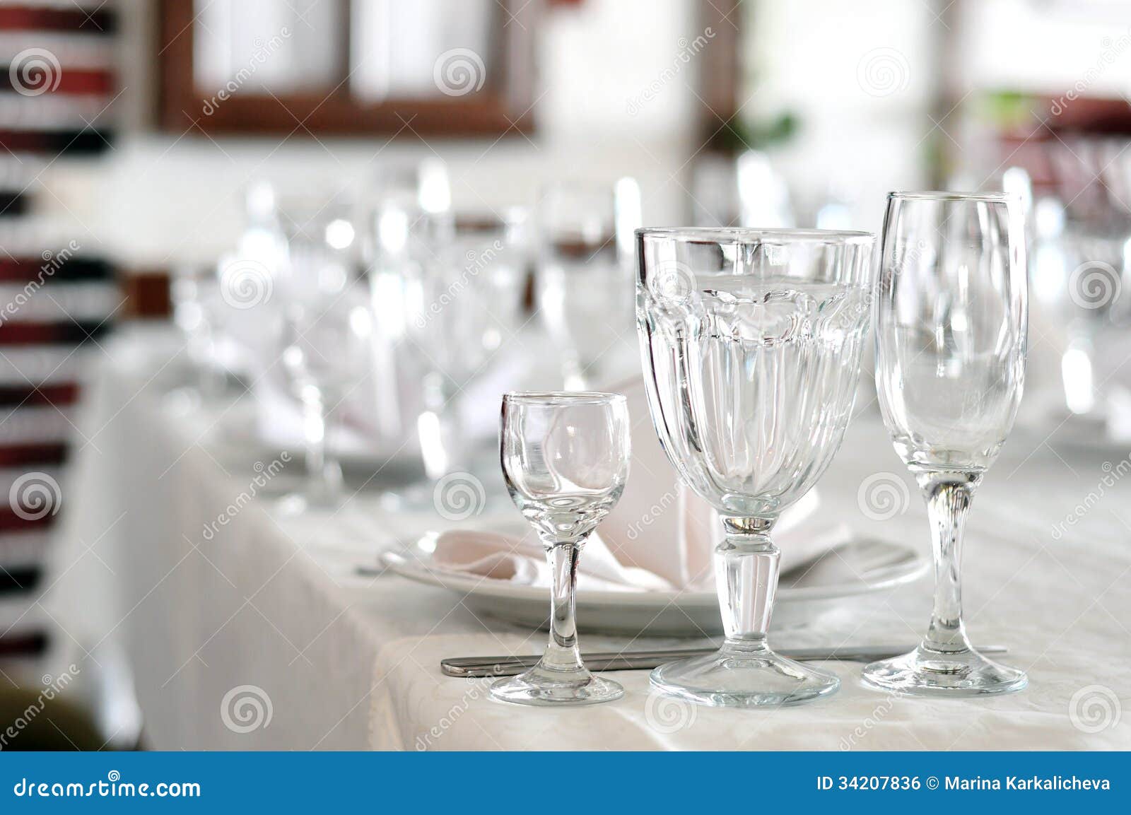 Empty glasses at banquet stock photo. Image of wine, glass - 34207836