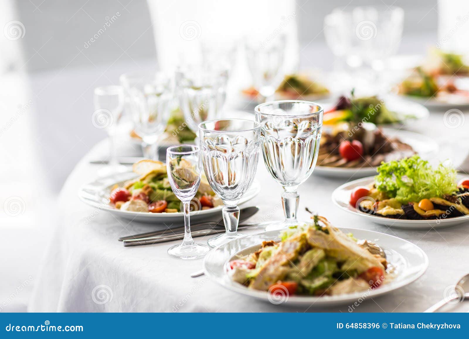 Restaurant Banquet Table Served For Celebration. Close-up On Different ...