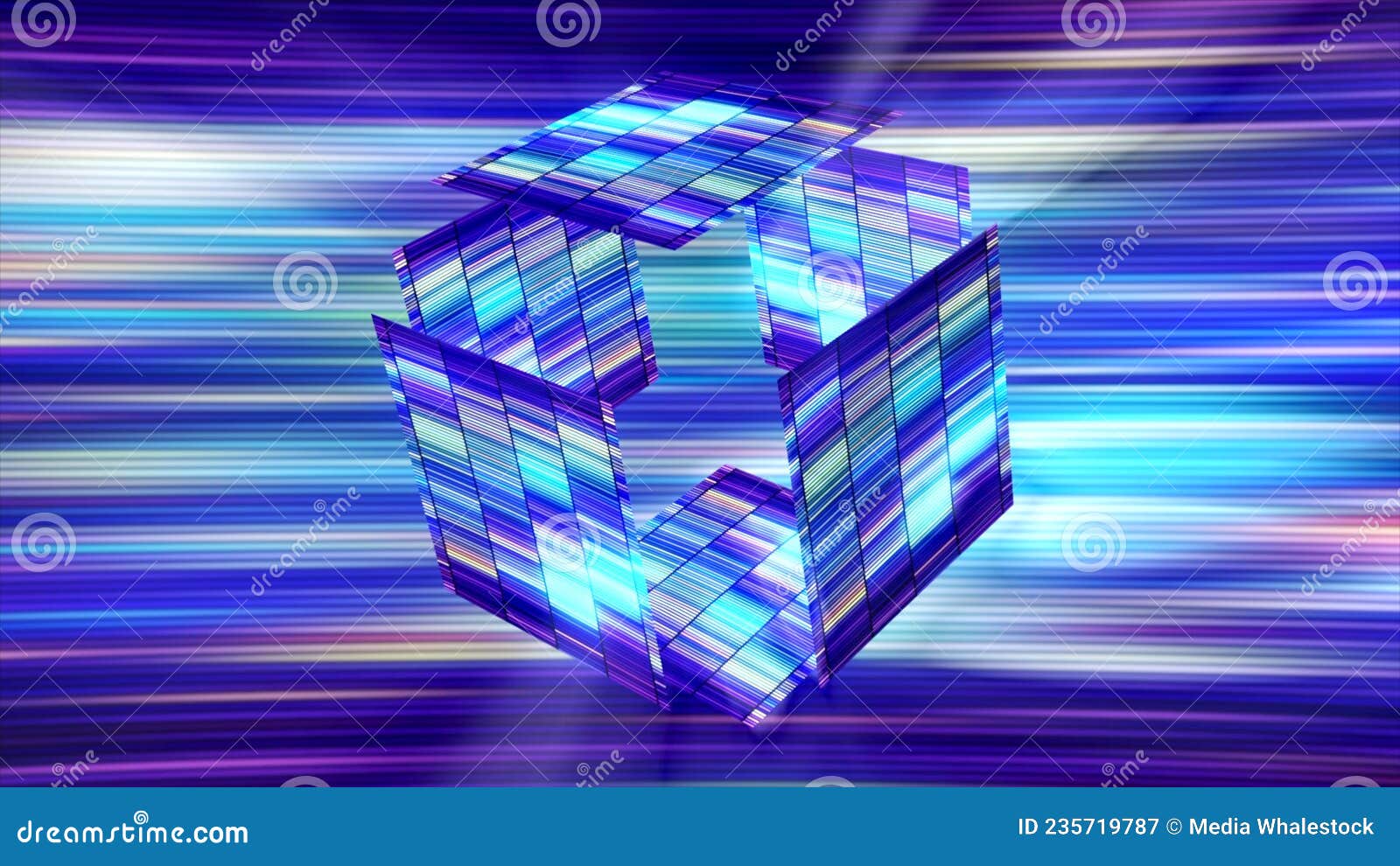 Empty Glowing Cube in Cyberspace. Motion. Futuristic Glowing Cube ...