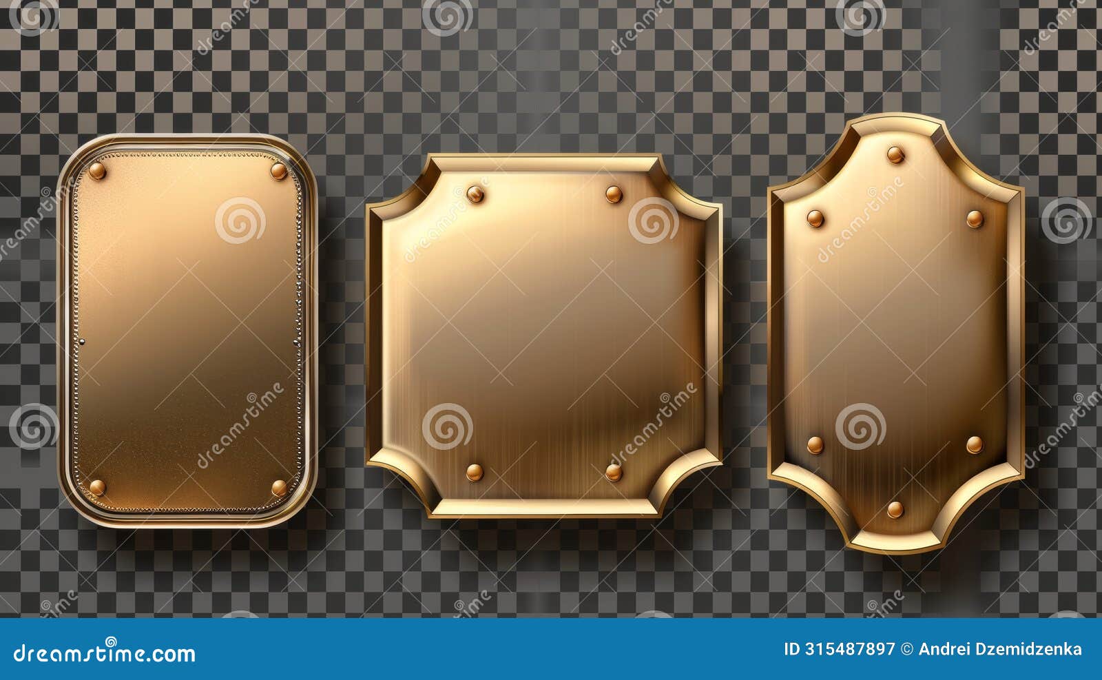 Empty Gold or Brass Name Plaques Mockup. Metal Identification Tags for ...