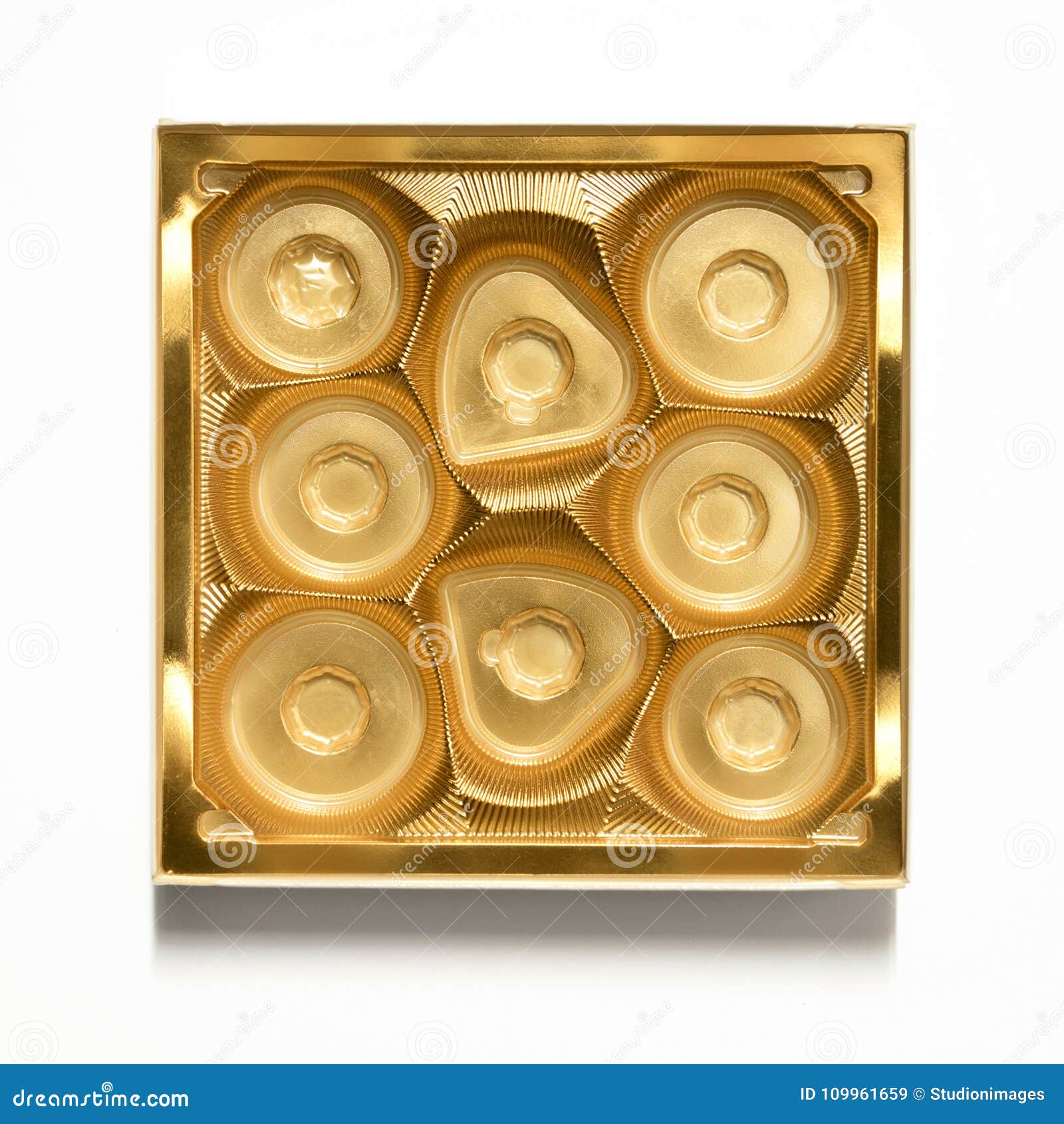Empty Gold Chocolate Box - Plastic Chocolate Container Stock Image ...