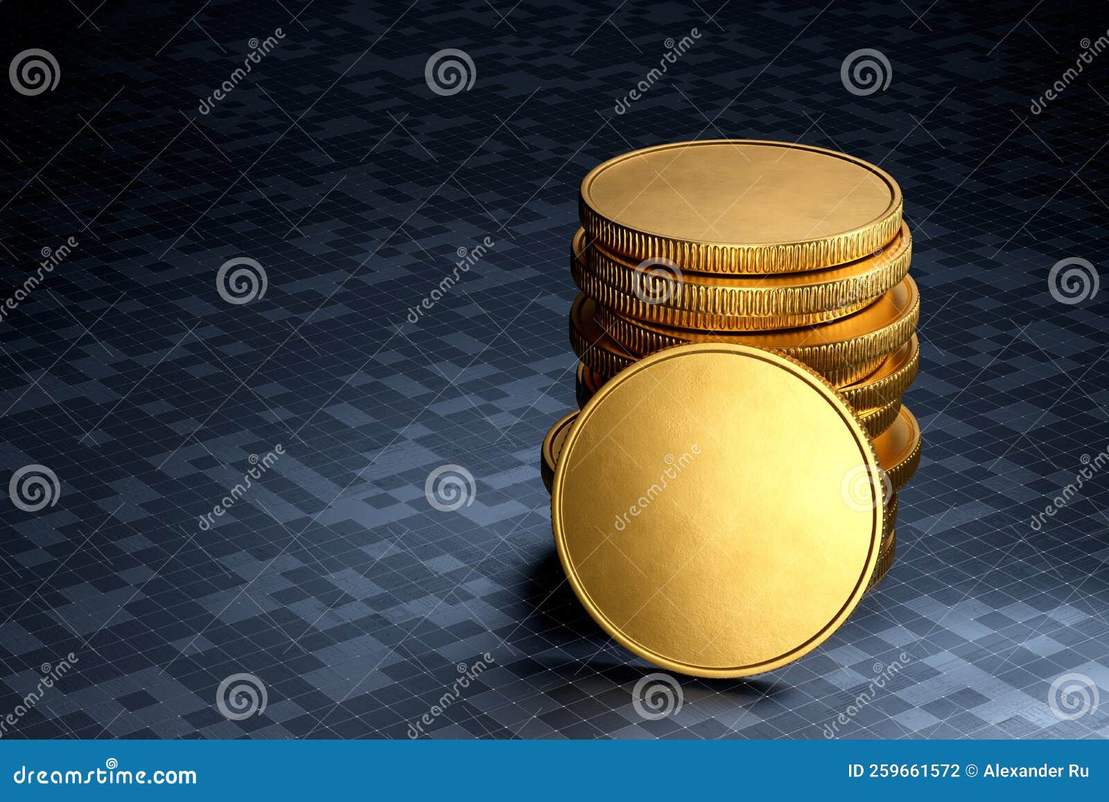 Empty Gold Coins on Digital Background. 3d Render Stock Illustration ...