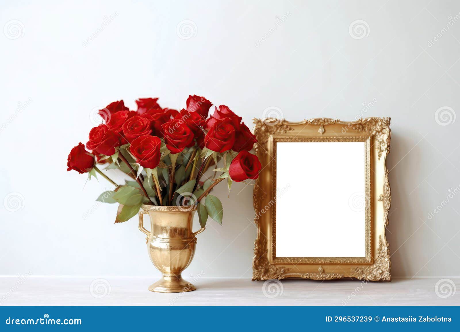 Empty Gold Frame with Red Roses in Vase. Blank Png Frame Stock ...