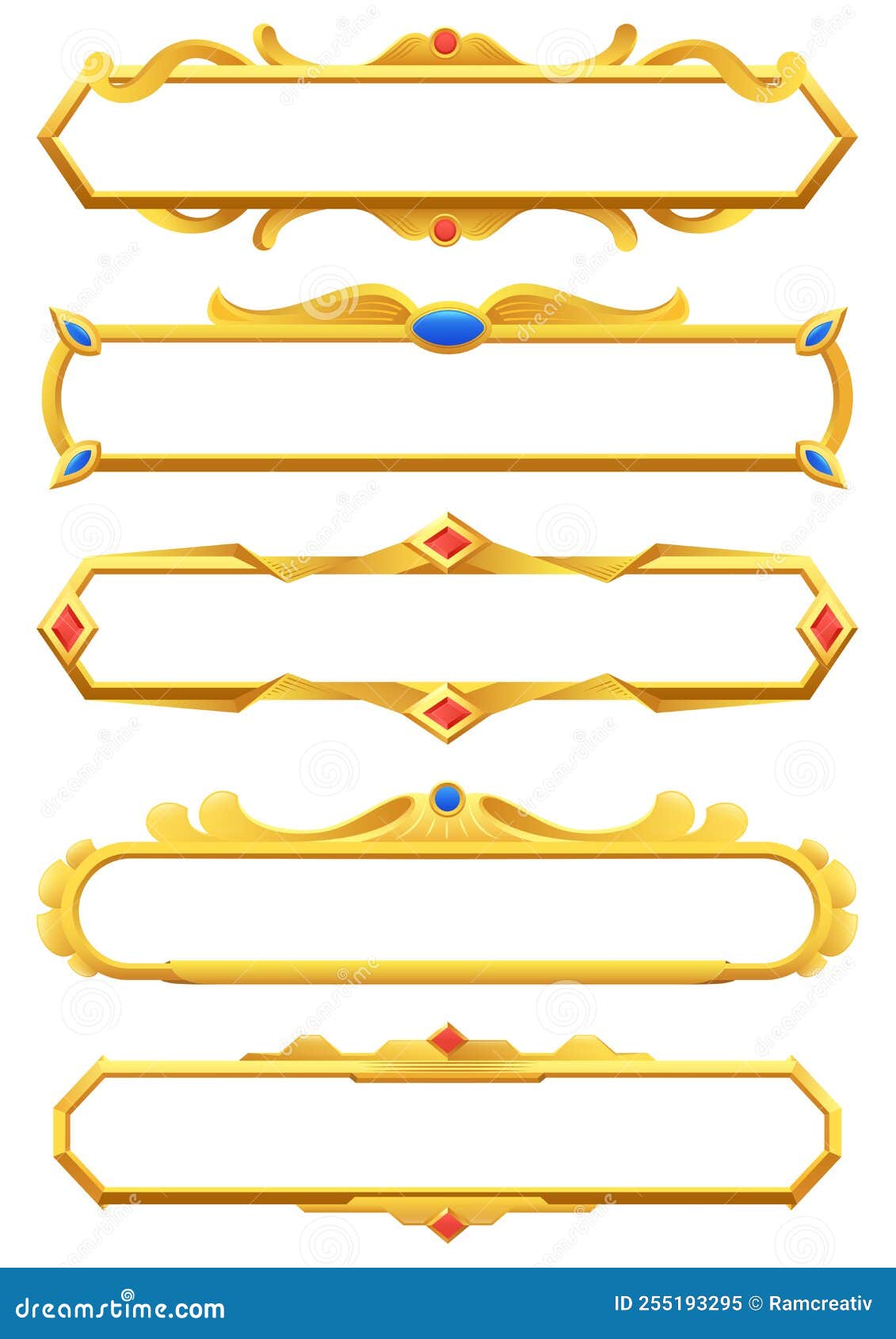 Empty Gold Ui Frames with Gems. Set of Game Frames in Medieval and ...