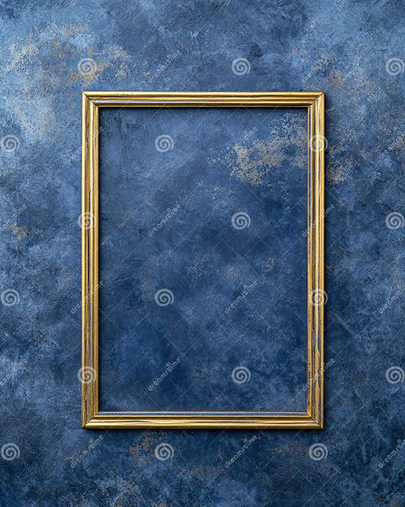 Empty Golden Frame on Blue Textured Background Stock Illustration ...