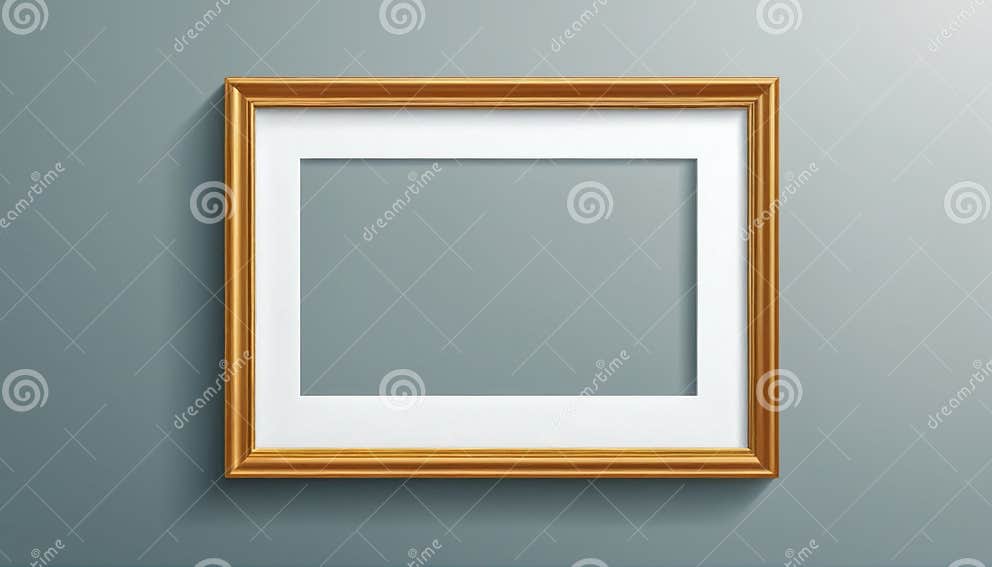 Empty Golden Frame Mounted on a Gray Wall Ready for Artwork Display ...