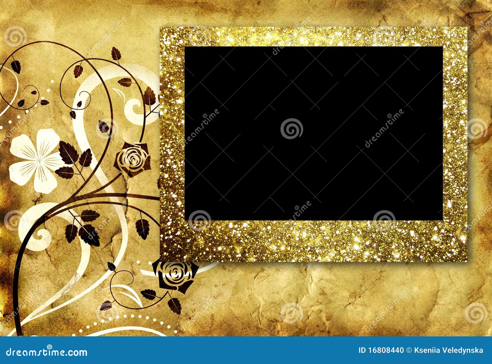 Empty Golden Frame on Old Paper Background Stock Illustration ...