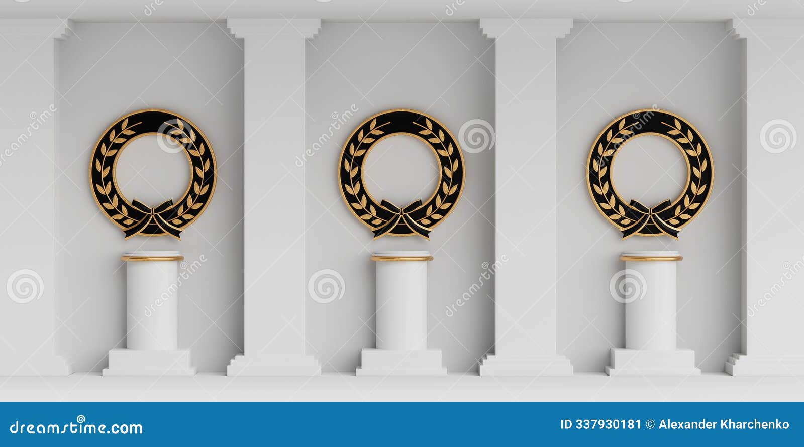 Empty Golden Laurel Winner First Place Stage Mockups . 3d Rendering ...
