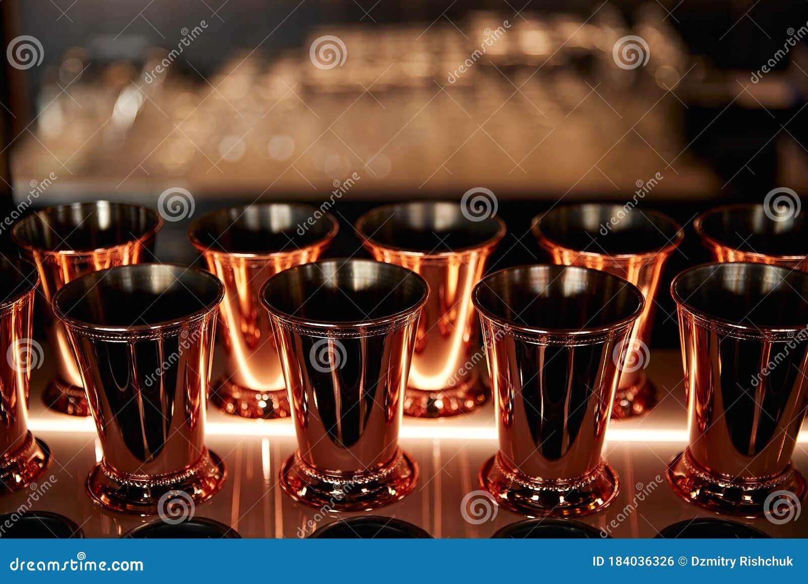 Empty Golden Shot Glass in Bar Stock Photo - Image of vintage, ornate ...