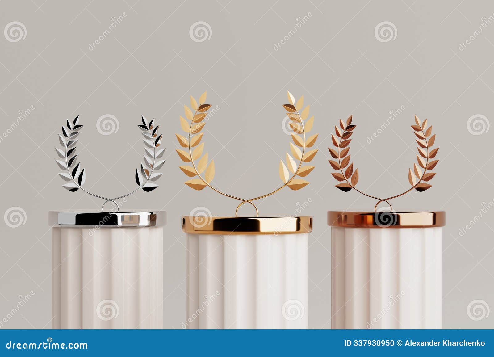 Empty Golden, Silver and Bronze Laurel Winner Place Stage Mockup. 3d ...