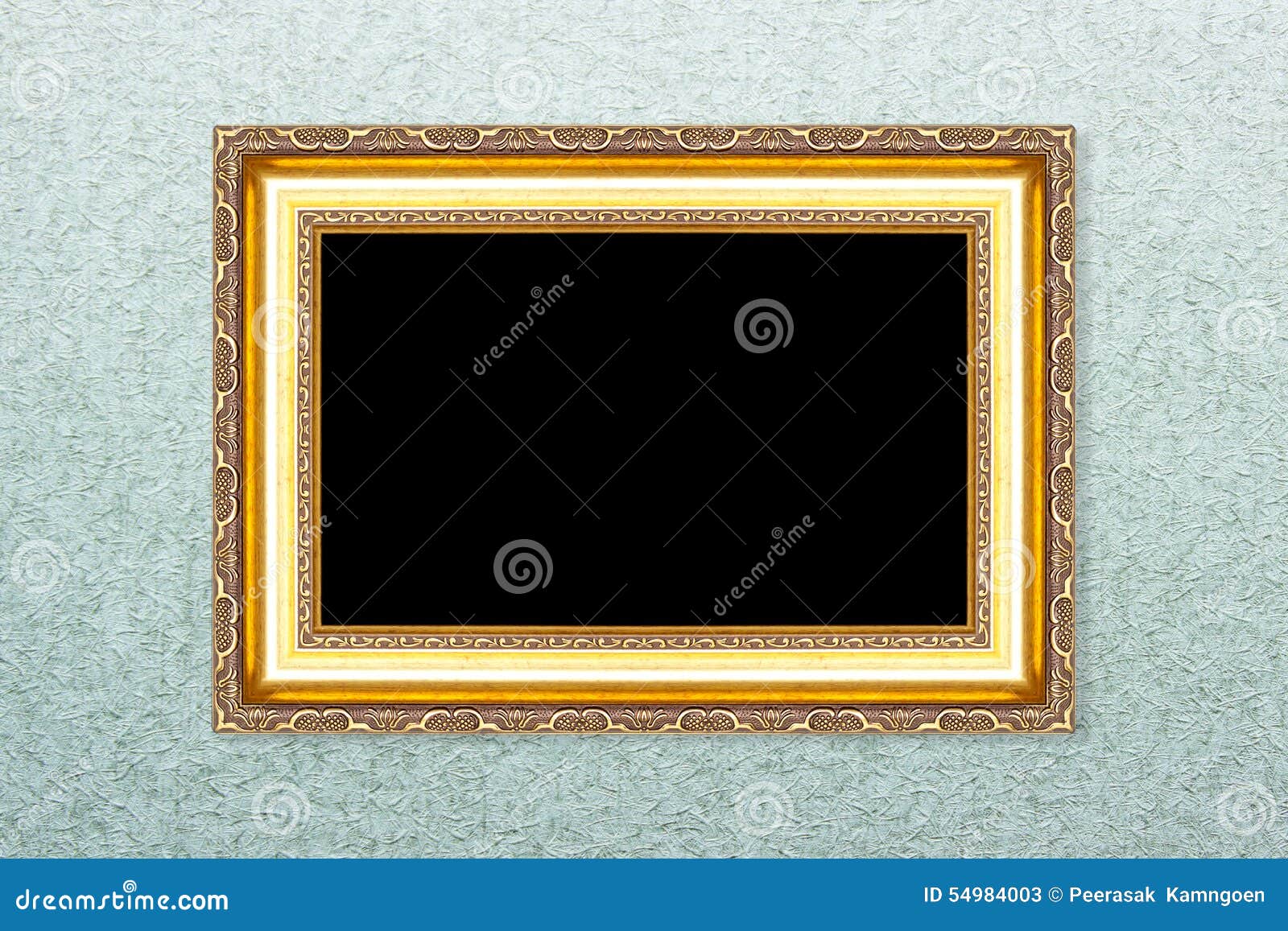 Empty Golden Vintage Frame on Wallpaper Stock Image - Image of decorate ...