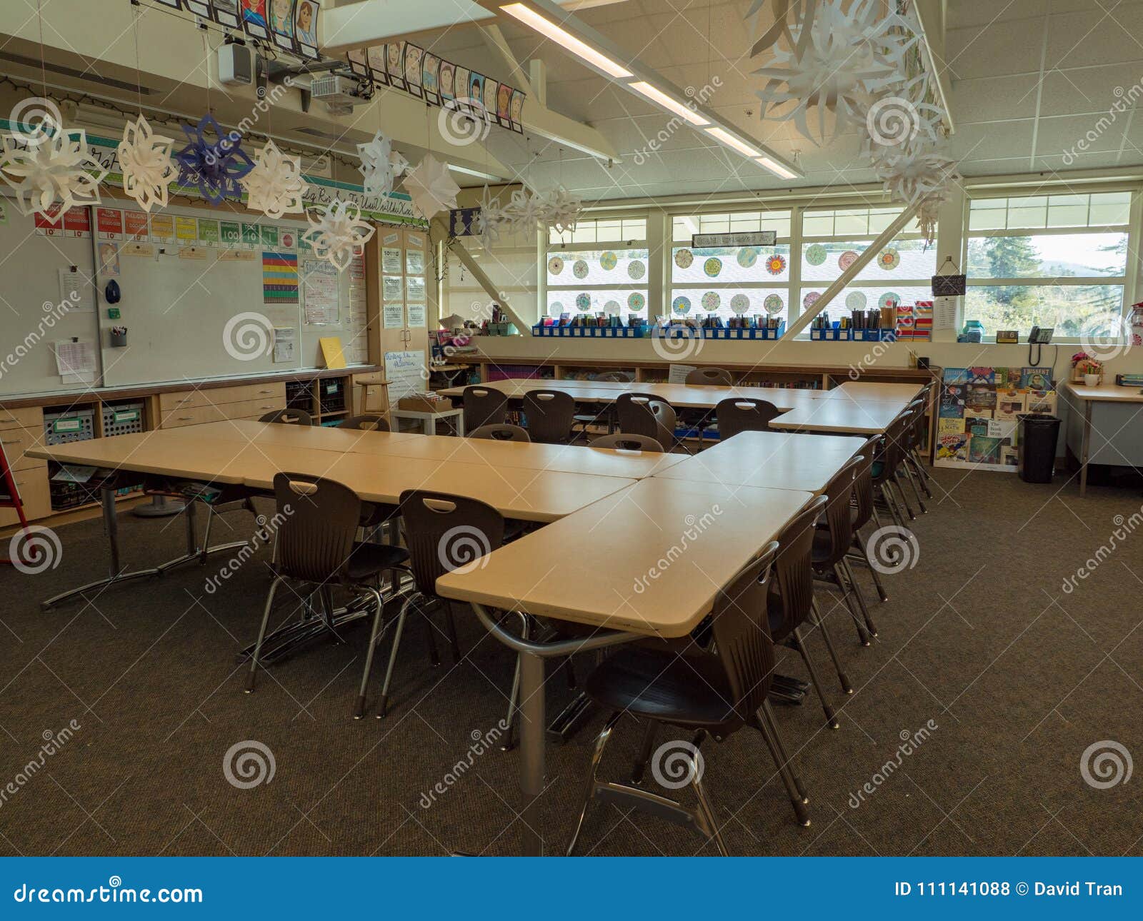 Empty Grade School Classroom, Cleaned Stock Photo - Image of modern ...