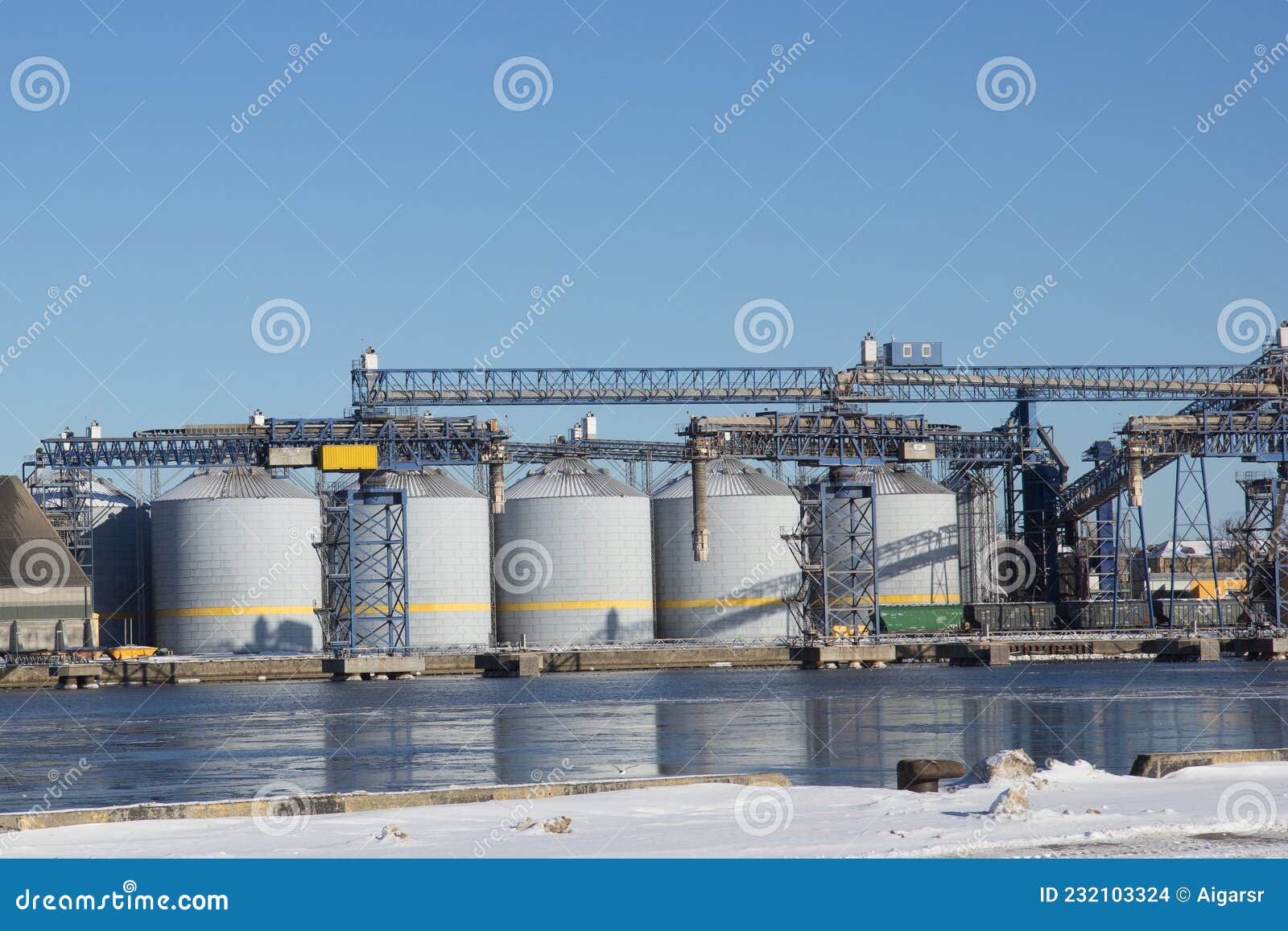 Big Grain Terminal At Seaport. Cereals Bulk Transshipment From Road ...
