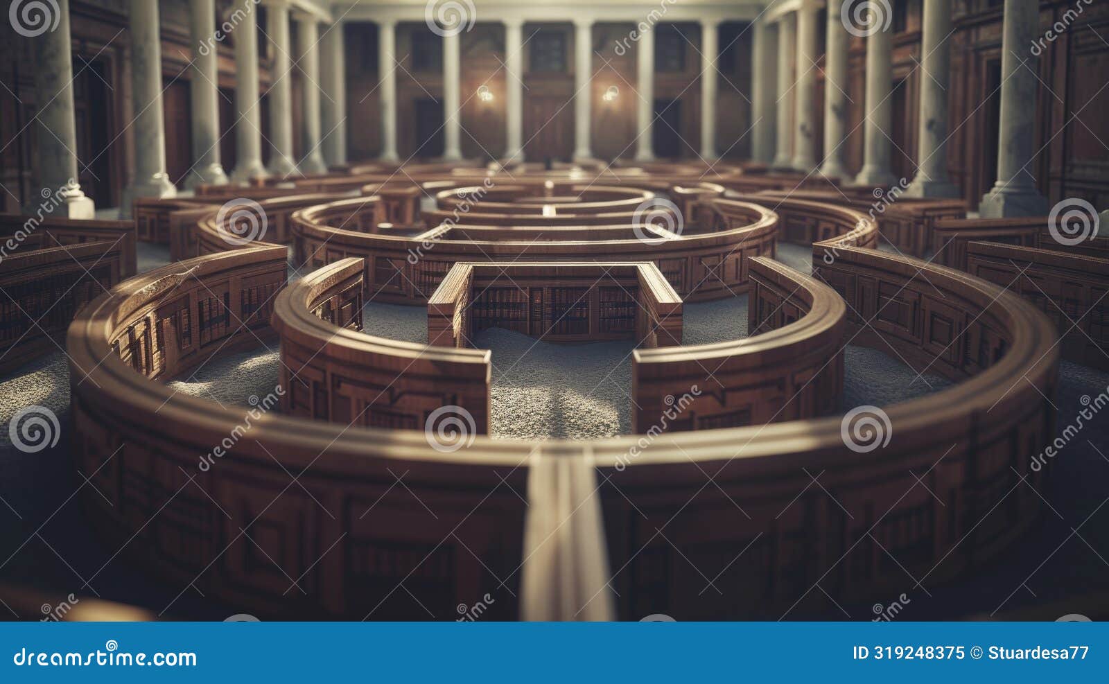 Empty Grand Circular Library Interior Stock Illustration - Illustration ...