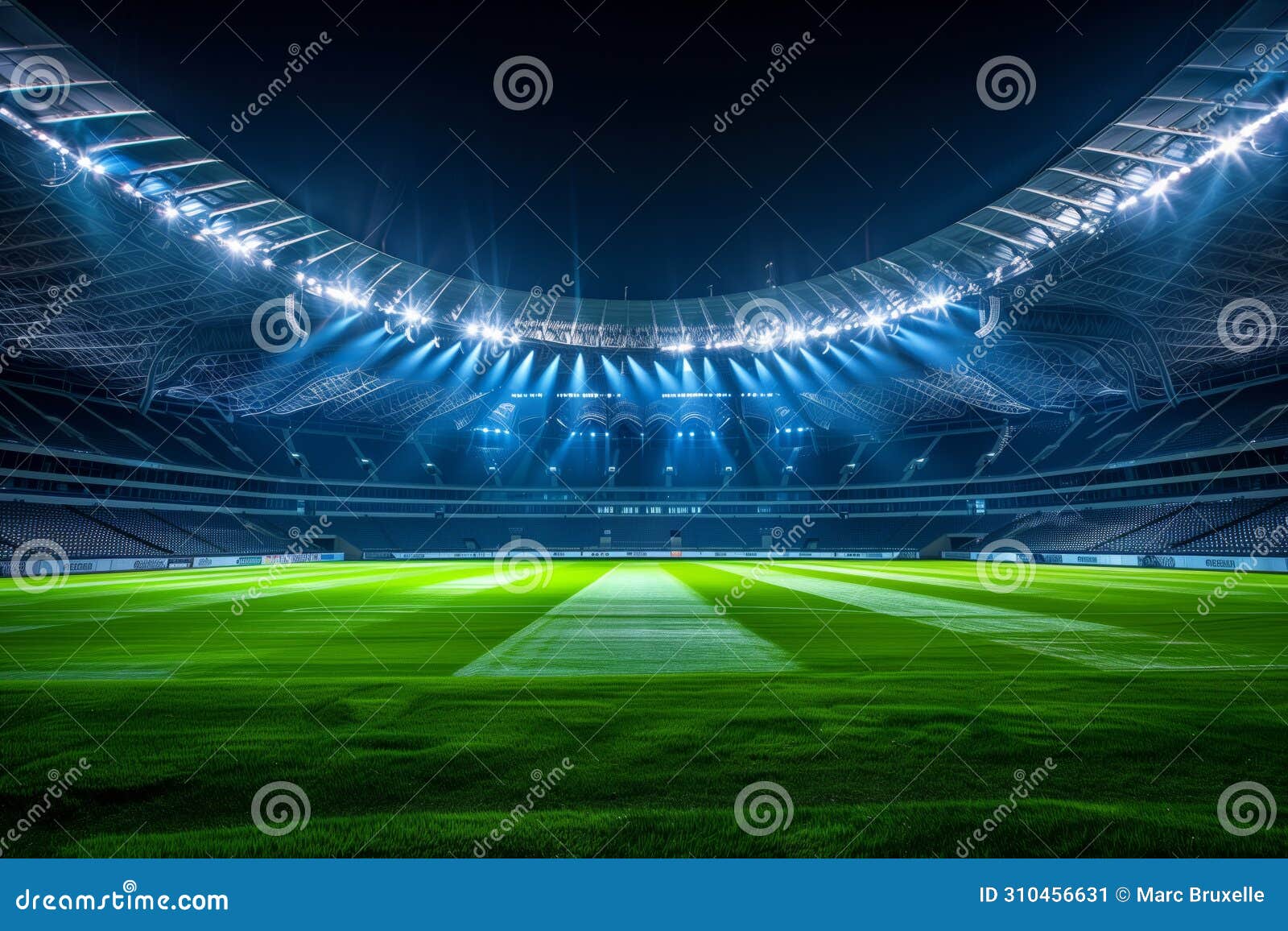 Empty Grass Field and Illuminated Outdoor Soccer Stadium - AI Generated ...
