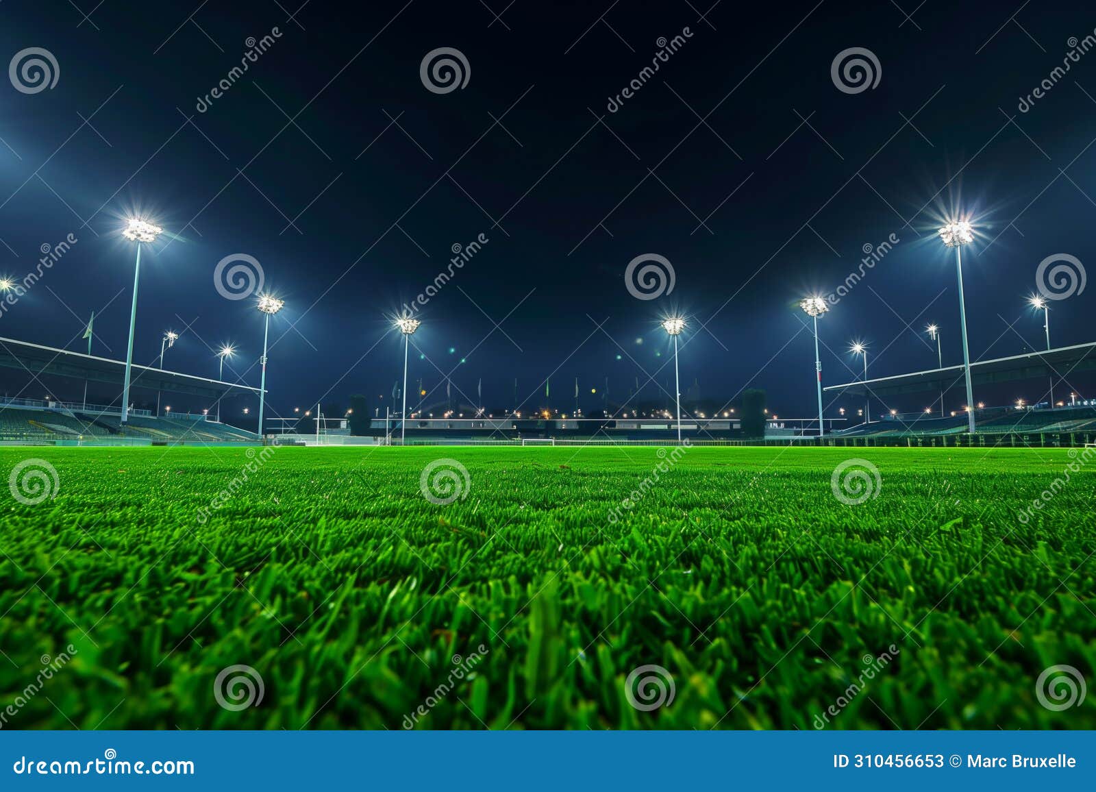 Empty Grass Field and Illuminated Outdoor Soccer Stadium - AI Generated ...