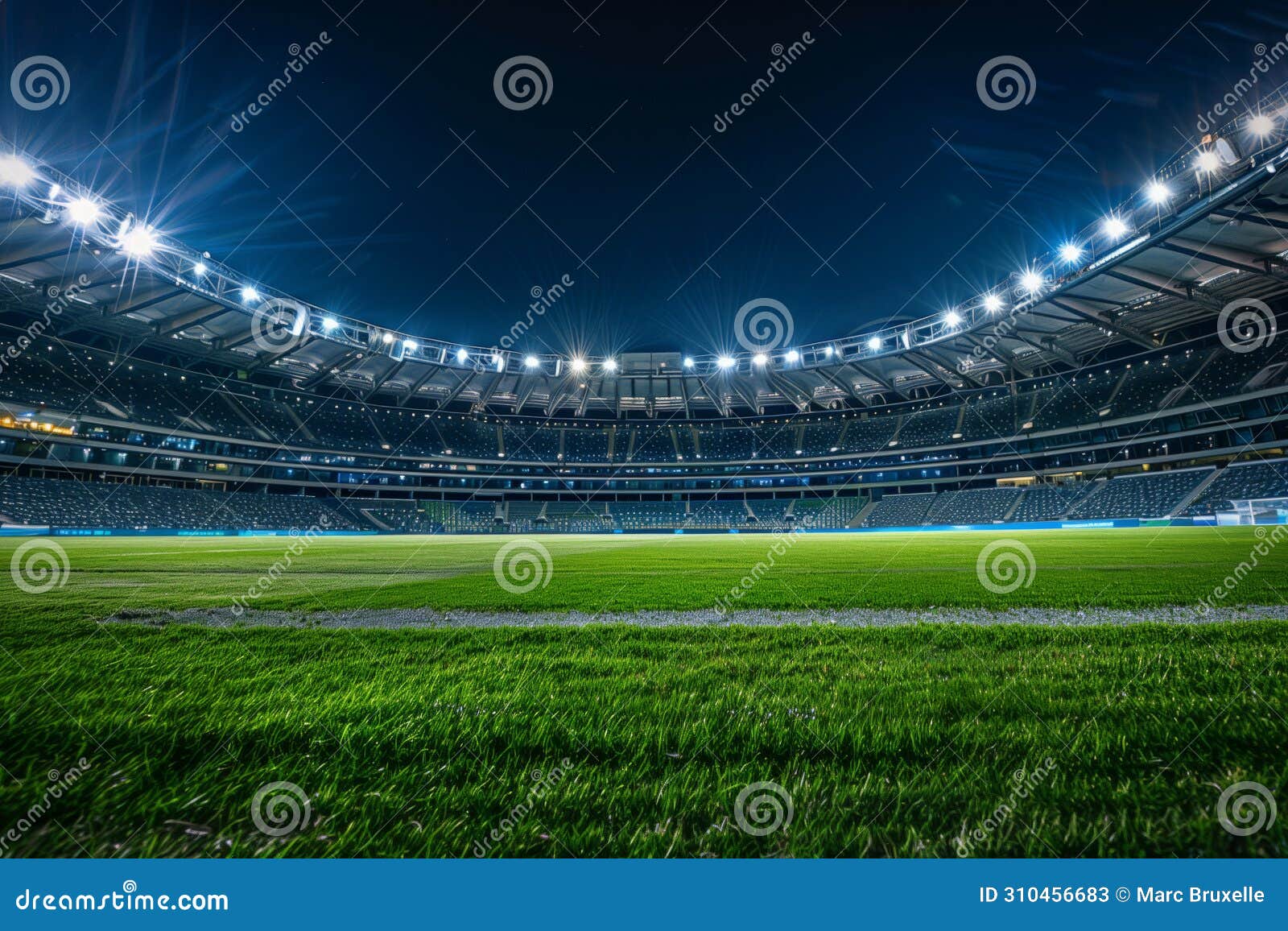 Empty Grass Field and Illuminated Outdoor Soccer Stadium - AI Generated ...